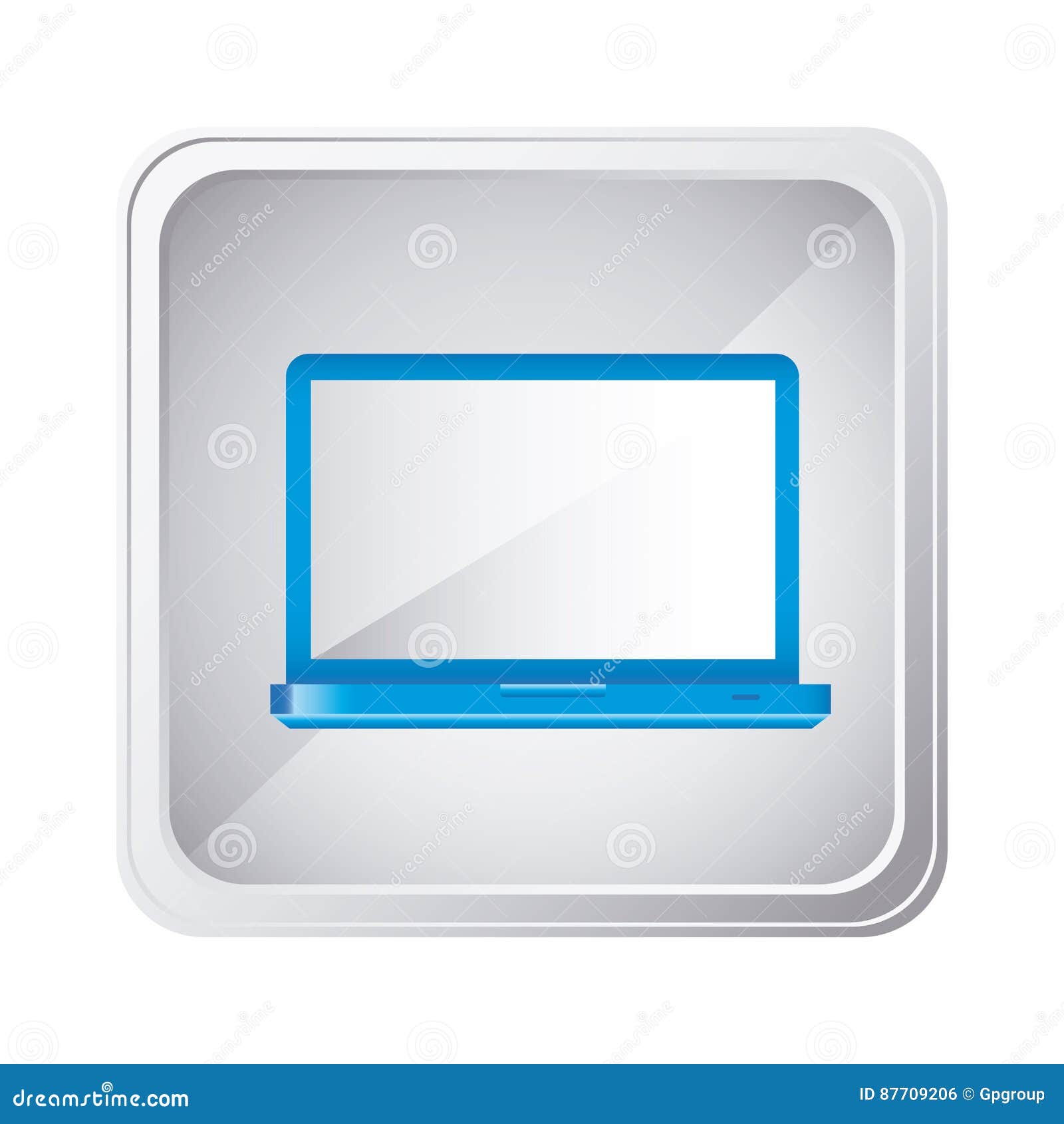 Emblem blue laptop icon stock illustration. Illustration of flat - 87709206