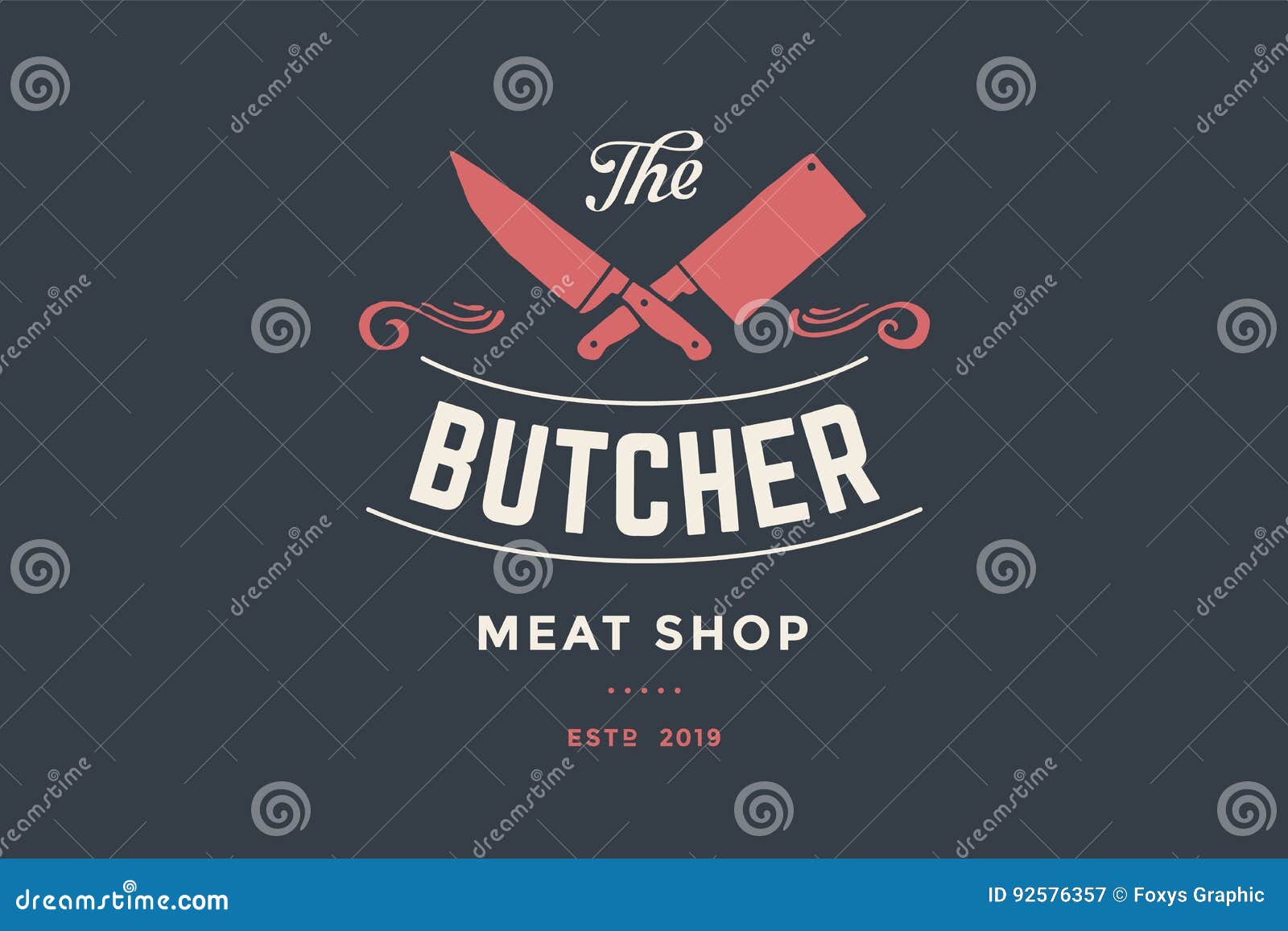 Butcher Meat Shop Product Logo With Crossed Cleaver, Cow, Pig, Hen ... Butcher Meat Shop Product Logo With Crossed Cleaver, Cow, Pig, Hen ...