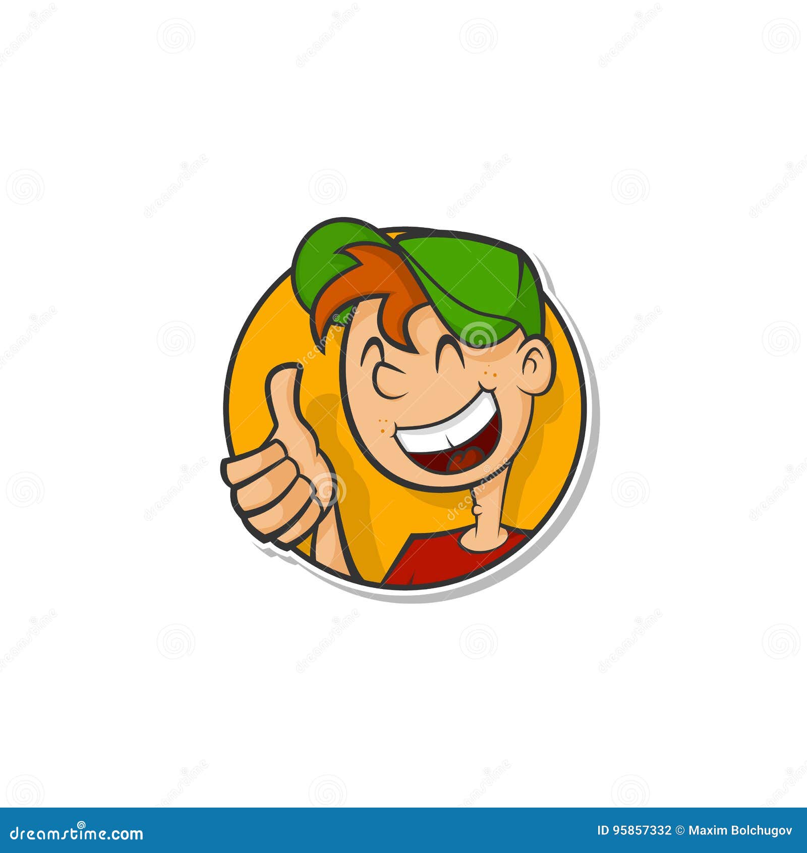 Emblem Guy Shows Like In The Circle. Man Logo Sticker. Vector, Cartoon ...