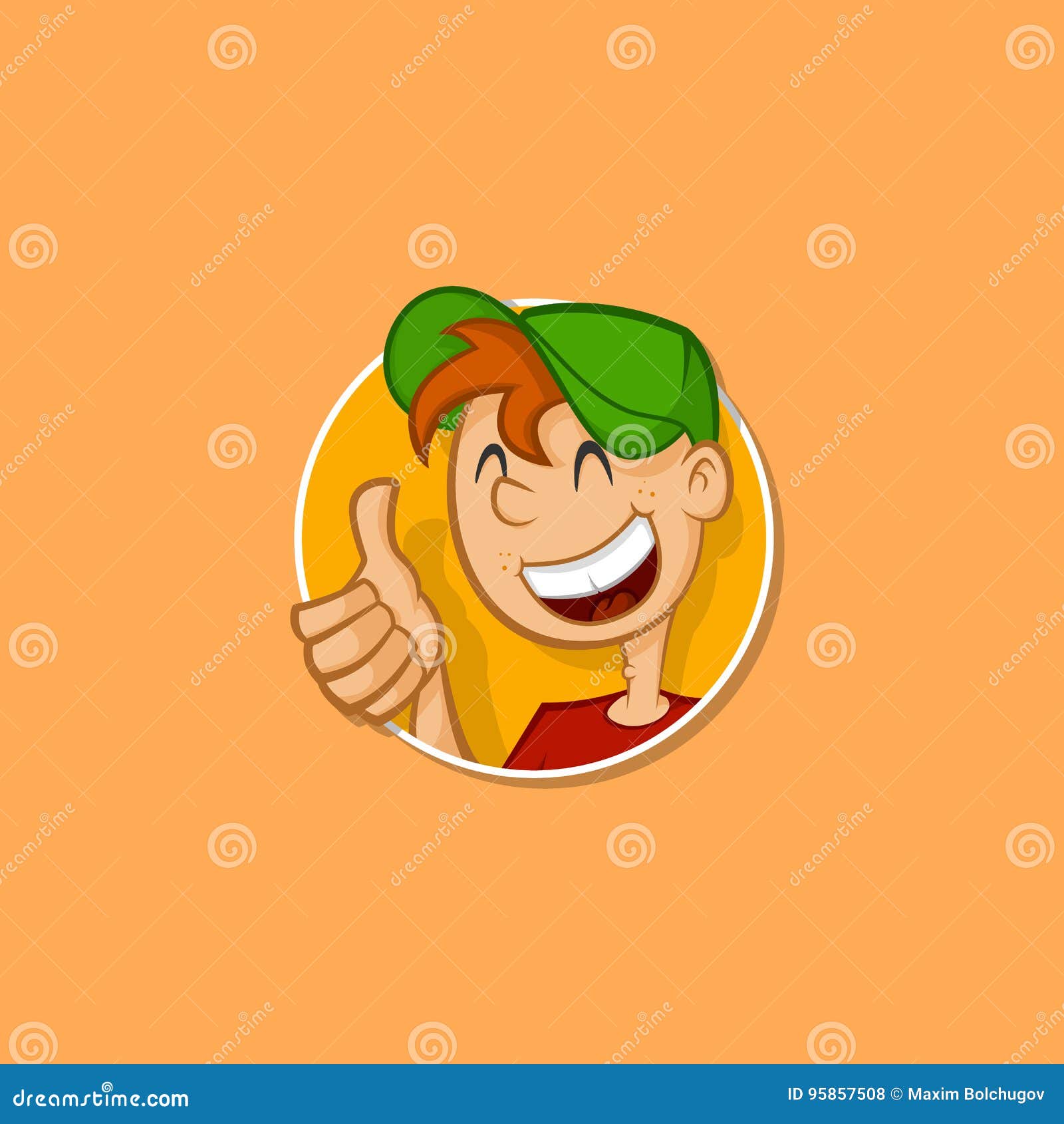 Emblem Guy Shows Like In The Circle. Man Logo Sticker. Vector, Cartoon ...