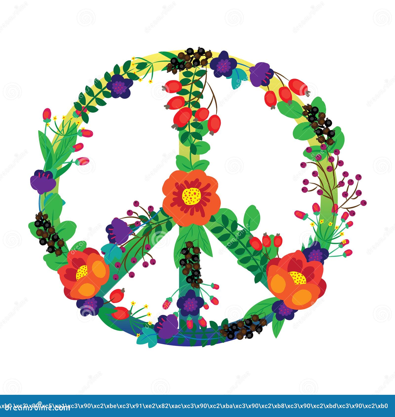 The Emblem Of The Hippie Flowers On A White Stock Vector - Image: 44337081