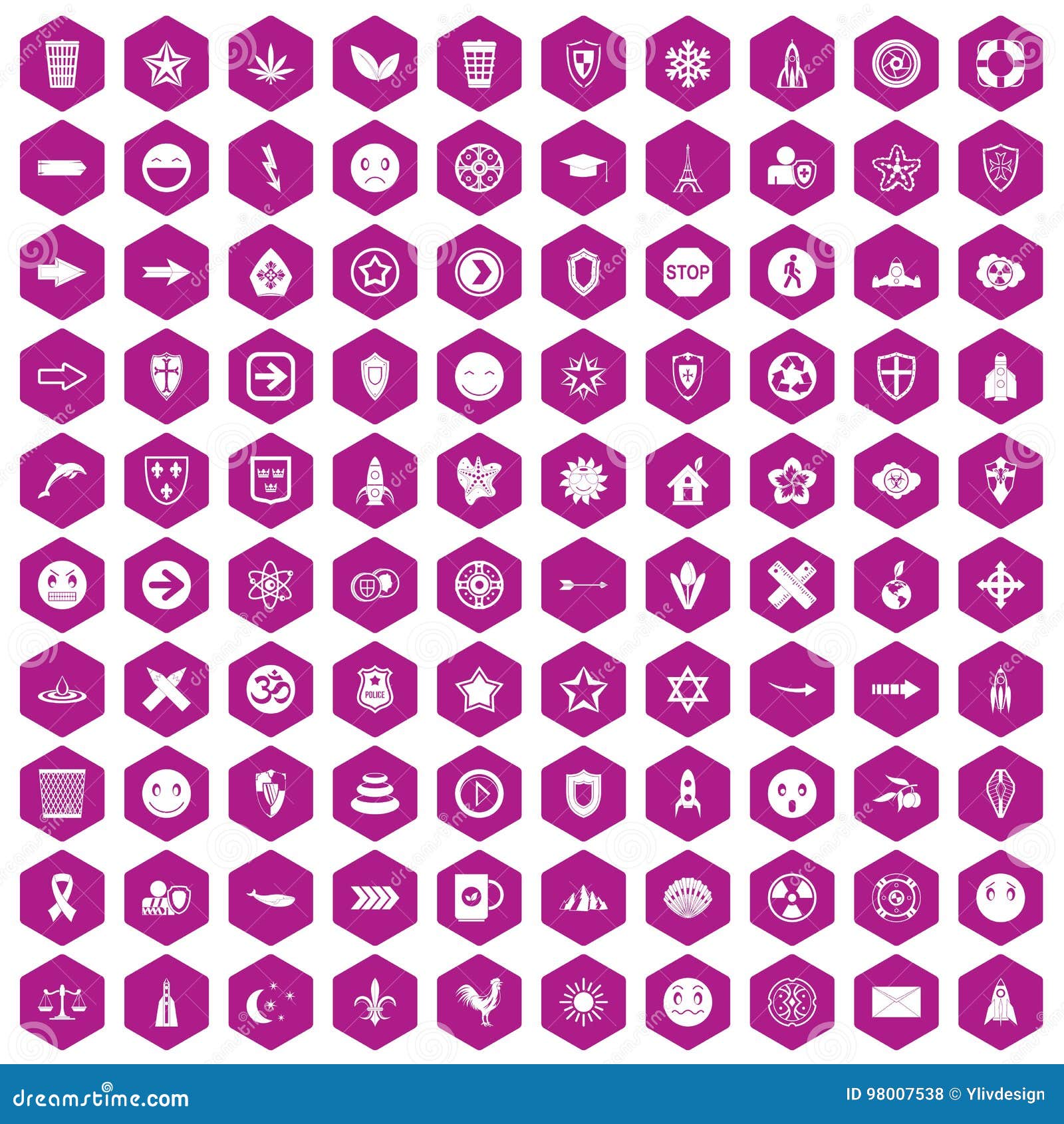 100 Emblem Icons Hexagon Violet Stock Vector - Illustration of rocket ...
