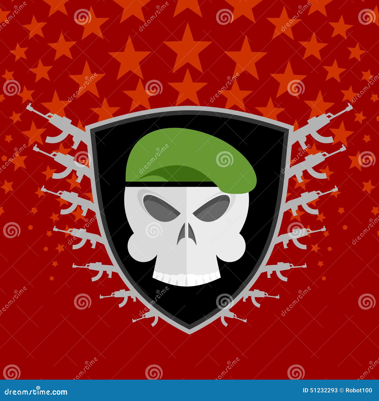 Emblem Military . Skull Beret With Weapons. Cartoon Vector ...
