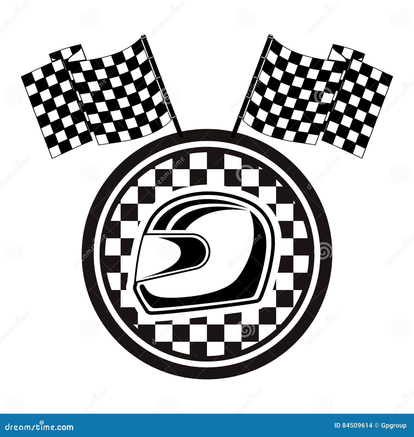 Emblem Monochrome Circle with Racing Helmet and Flags Stock Vector ...