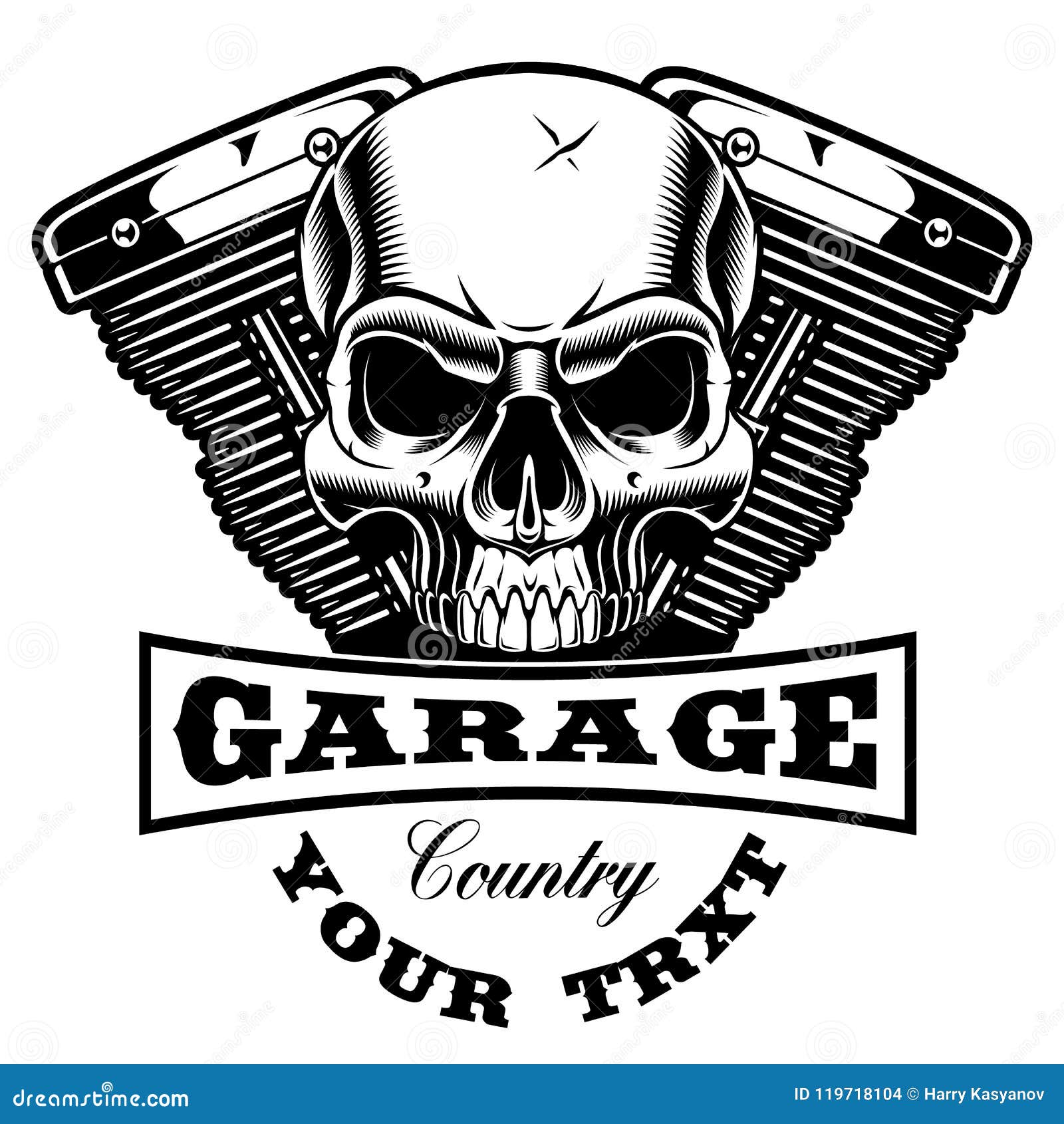 Motorcycle Engine with Skull Stock Vector - Illustration of rocker ...