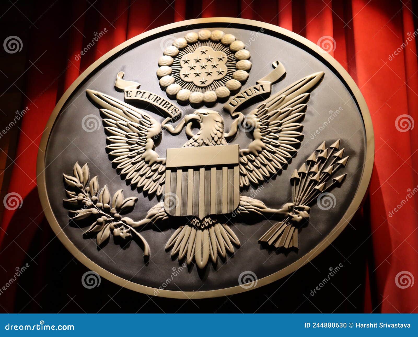 Emblem And Seal Of The United States Placed At The Us Embassy Center And Government Building