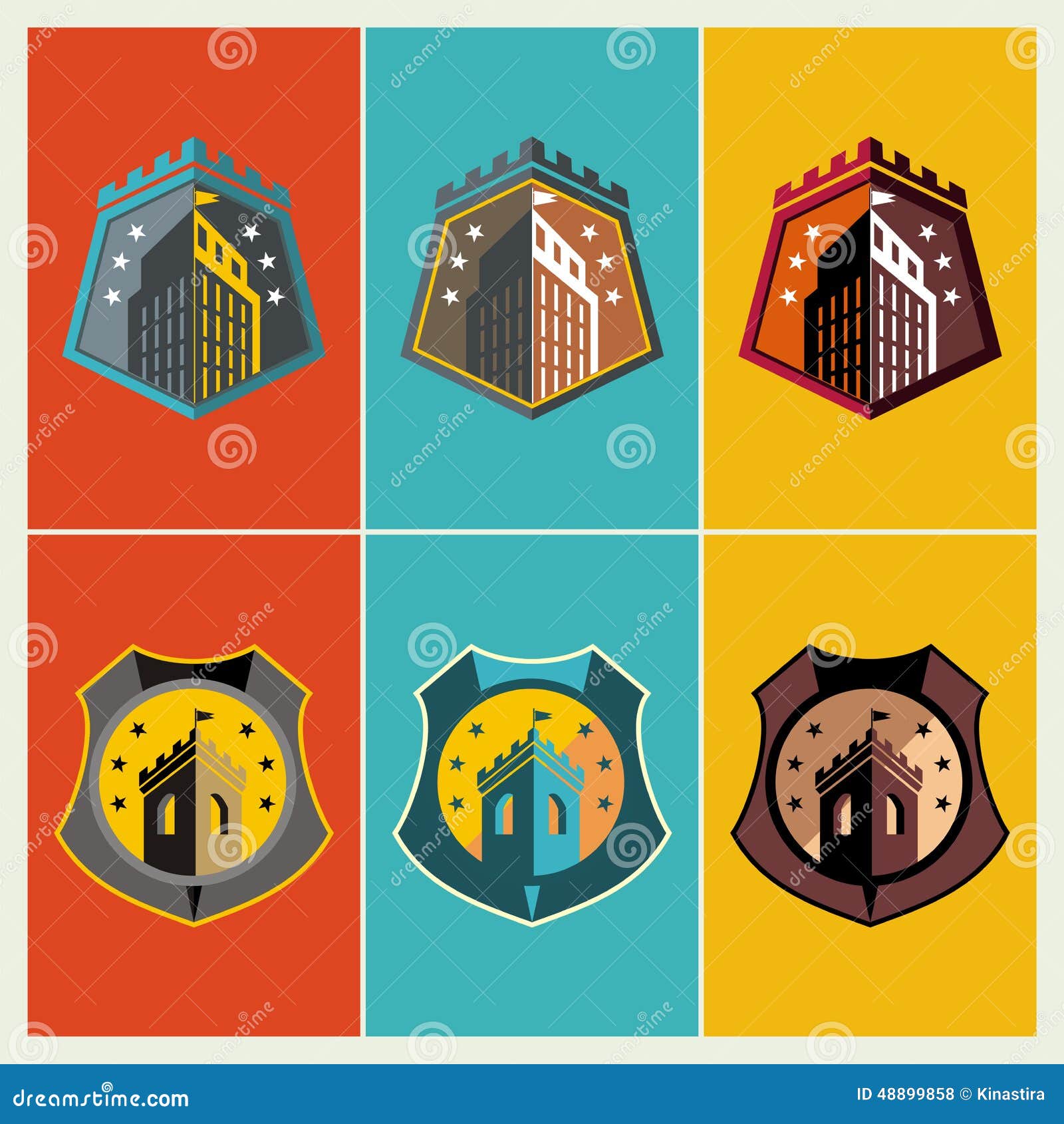 Emblem and Shield with Building Icon Stock Vector - Illustration of ...