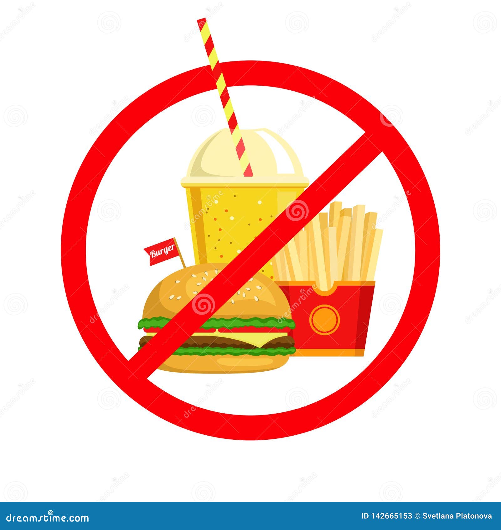 Stop Fast Food. Diet Sign. Ban Unhealthy Food. It Is Forbidden T ...