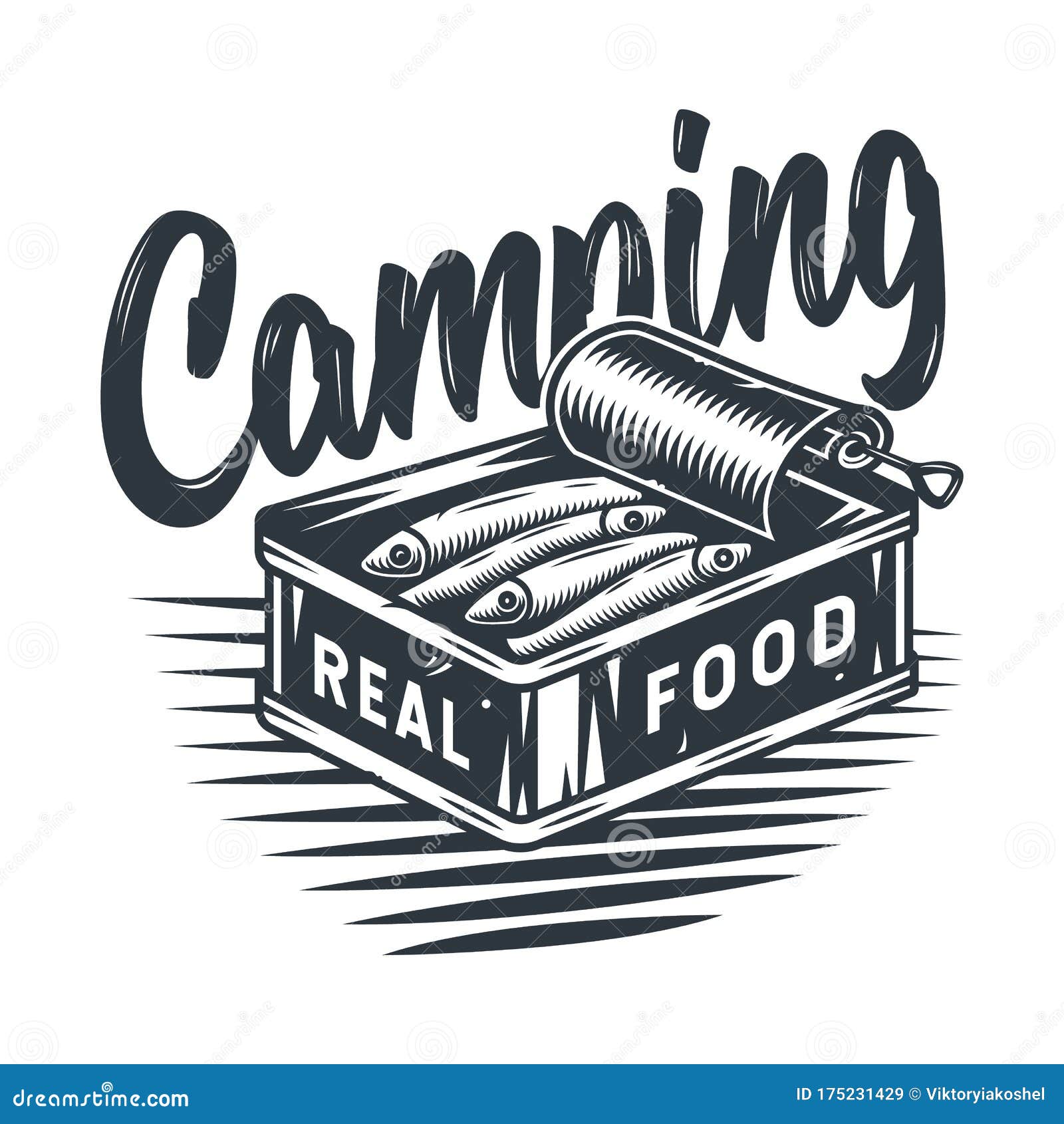 Emblem of Sprat Tuna Fish in Tin Can for Camping Stock Vector ...