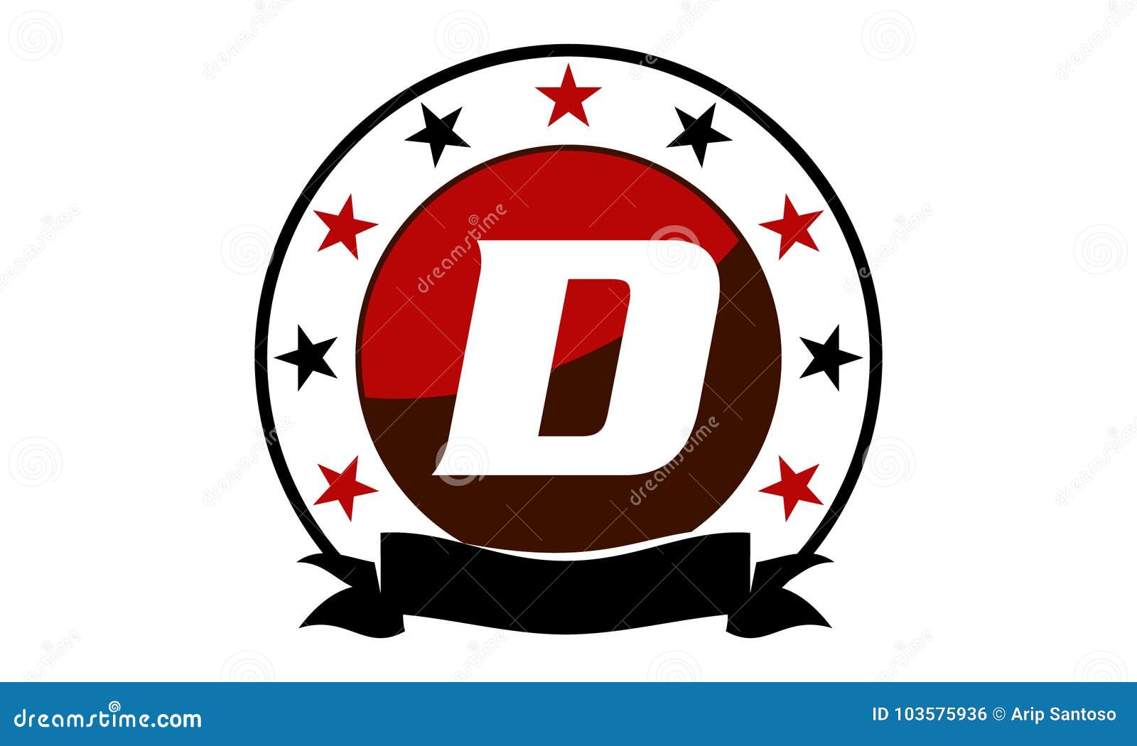 Emblem Star Ribbon Circle Initial D Stock Vector - Illustration of ...