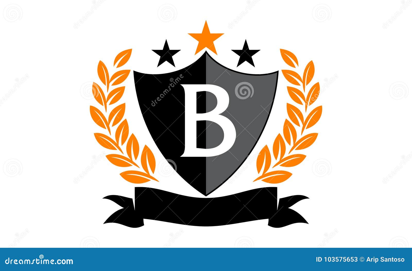 Emblem Star Ribbon Shield Initial B Stock Vector - Illustration of font ...