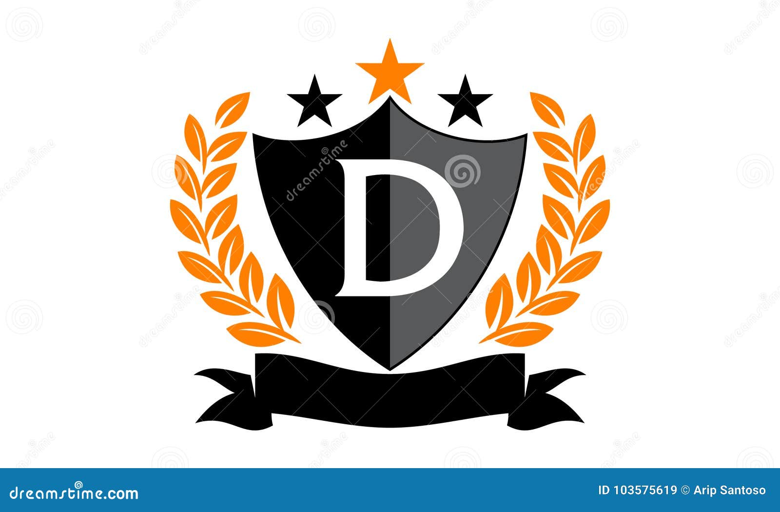 Emblem Star Ribbon Shield Initial D Stock Vector - Illustration of ...