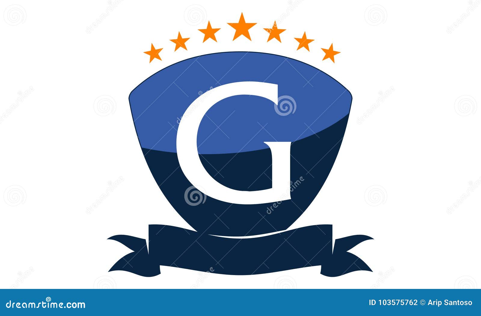 Emblem Star Ribbon Shield Initial G Stock Vector - Illustration of ...