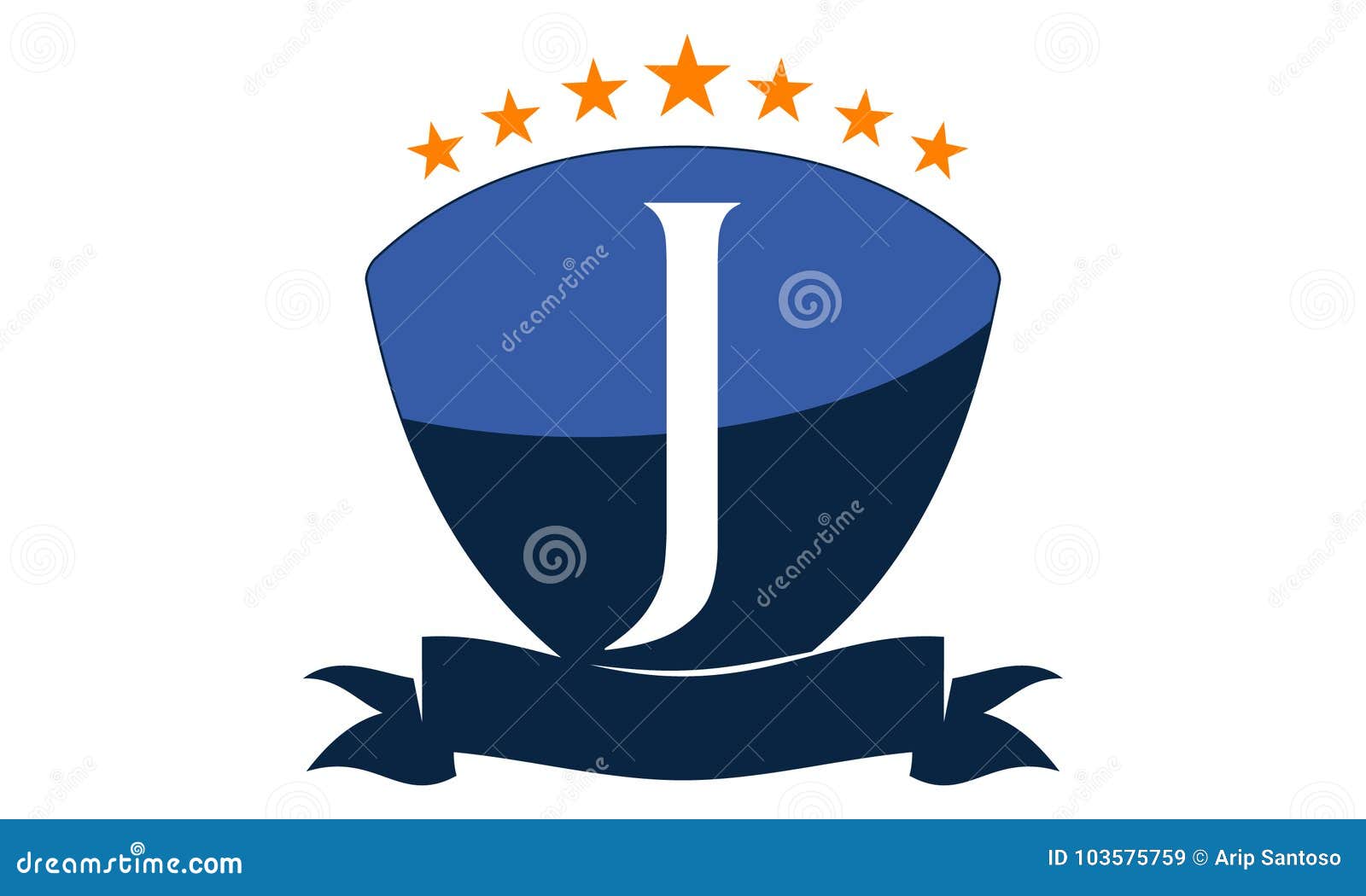 Emblem Star Ribbon Shield Initial J Stock Vector - Illustration of ...