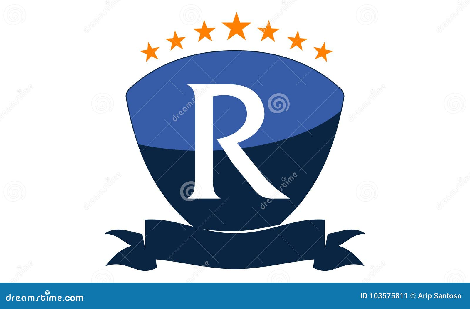 Emblem Star Ribbon Shield Initial R Stock Vector - Illustration of ...