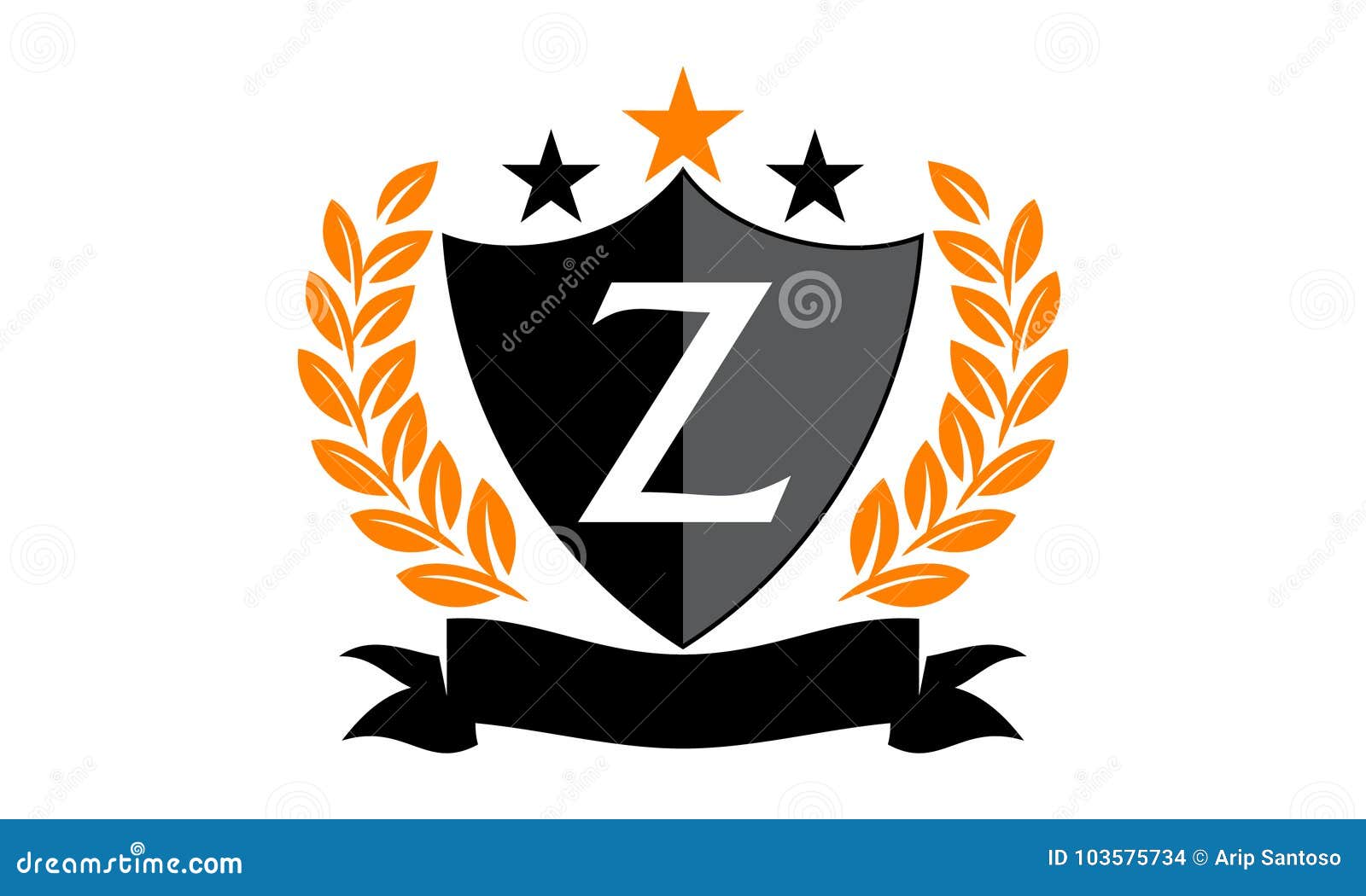 Emblem Star Ribbon Shield Initial Z Stock Vector - Illustration of ...