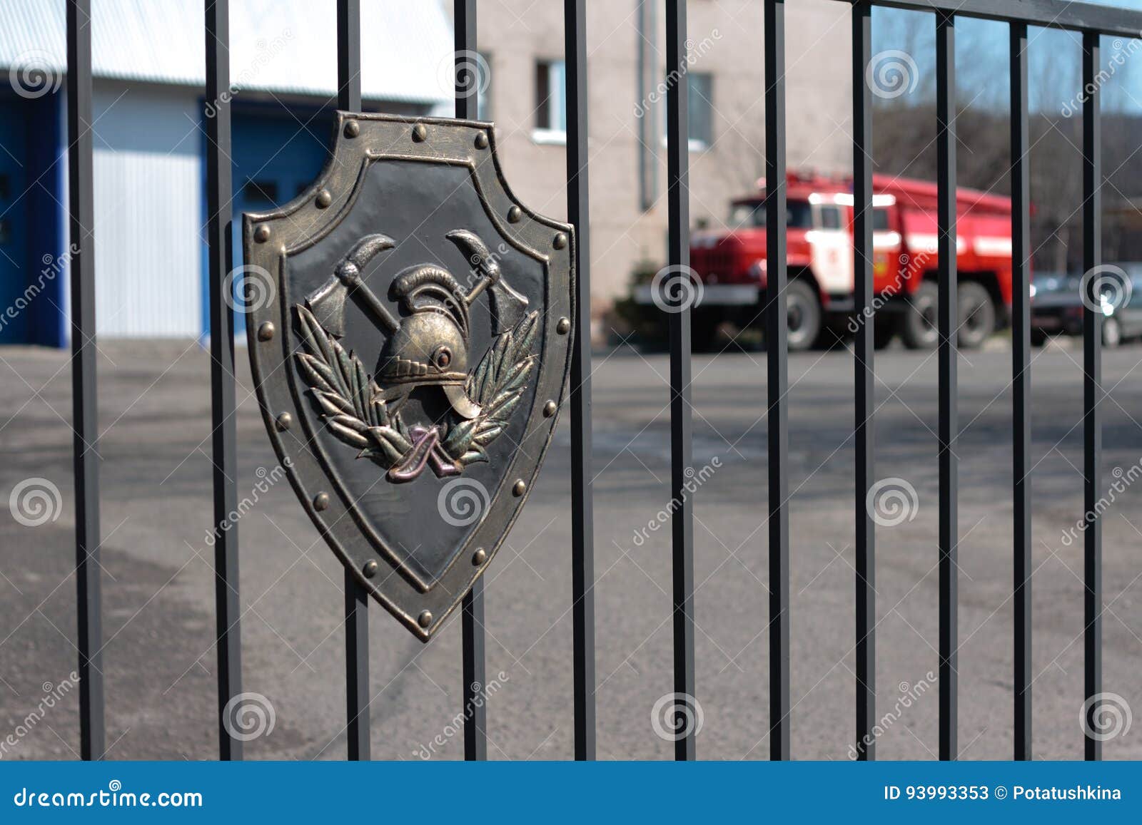 Emblem of the State Fire Service at the Gate of the Fire Station ...