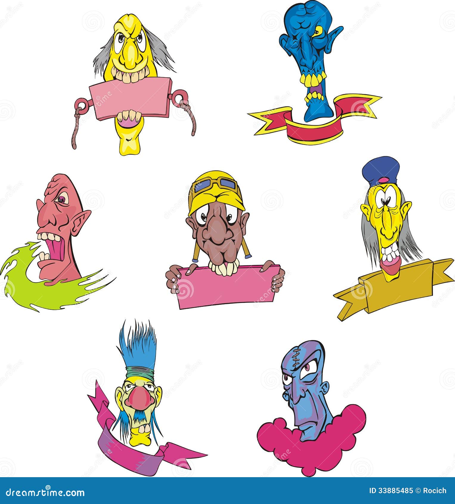 Emblem Templates with Ribbons and Heads Stock Vector - Illustration of ...