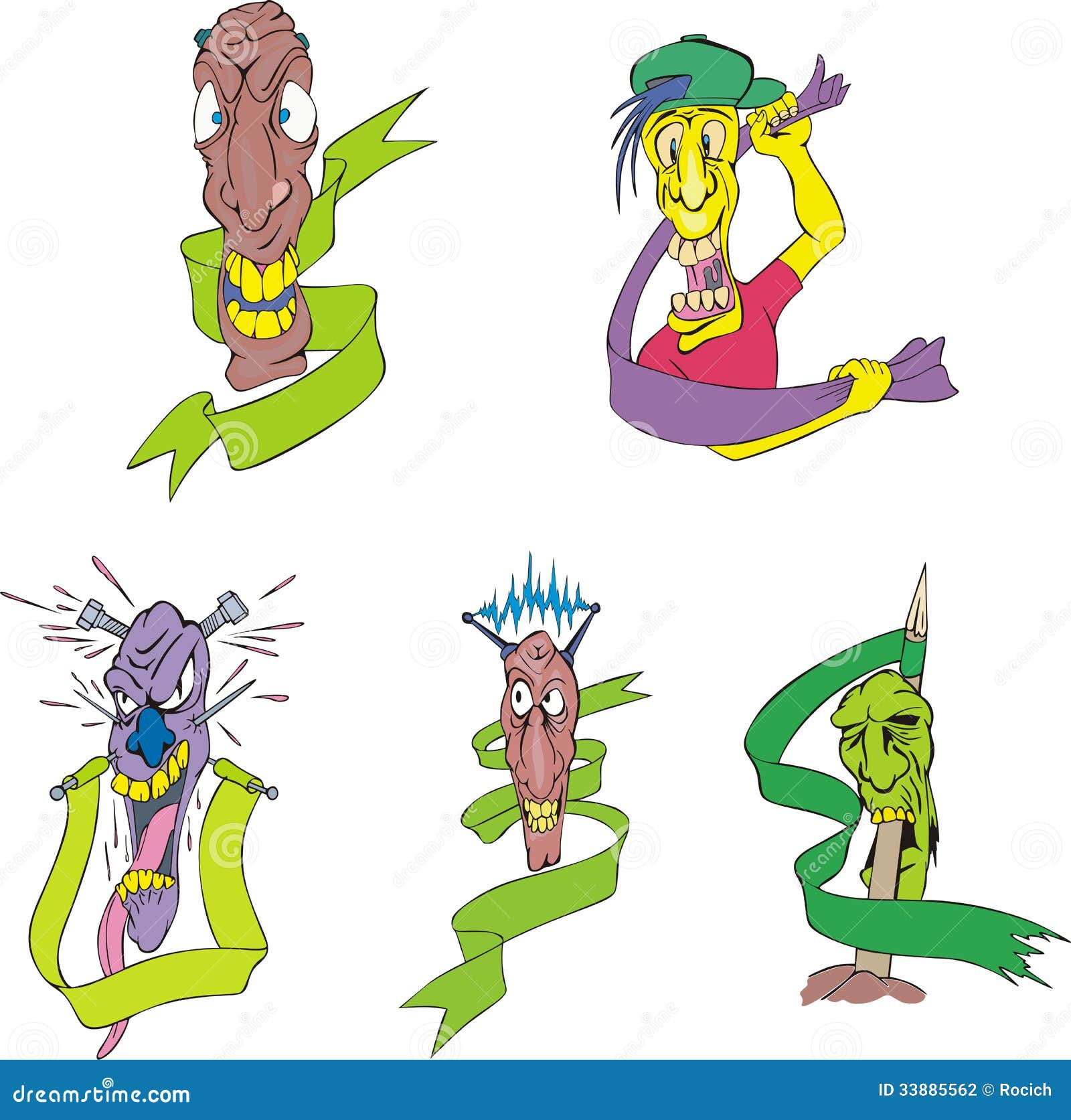 Emblem Templates with Ribbons and Heads Stock Vector - Illustration of ...