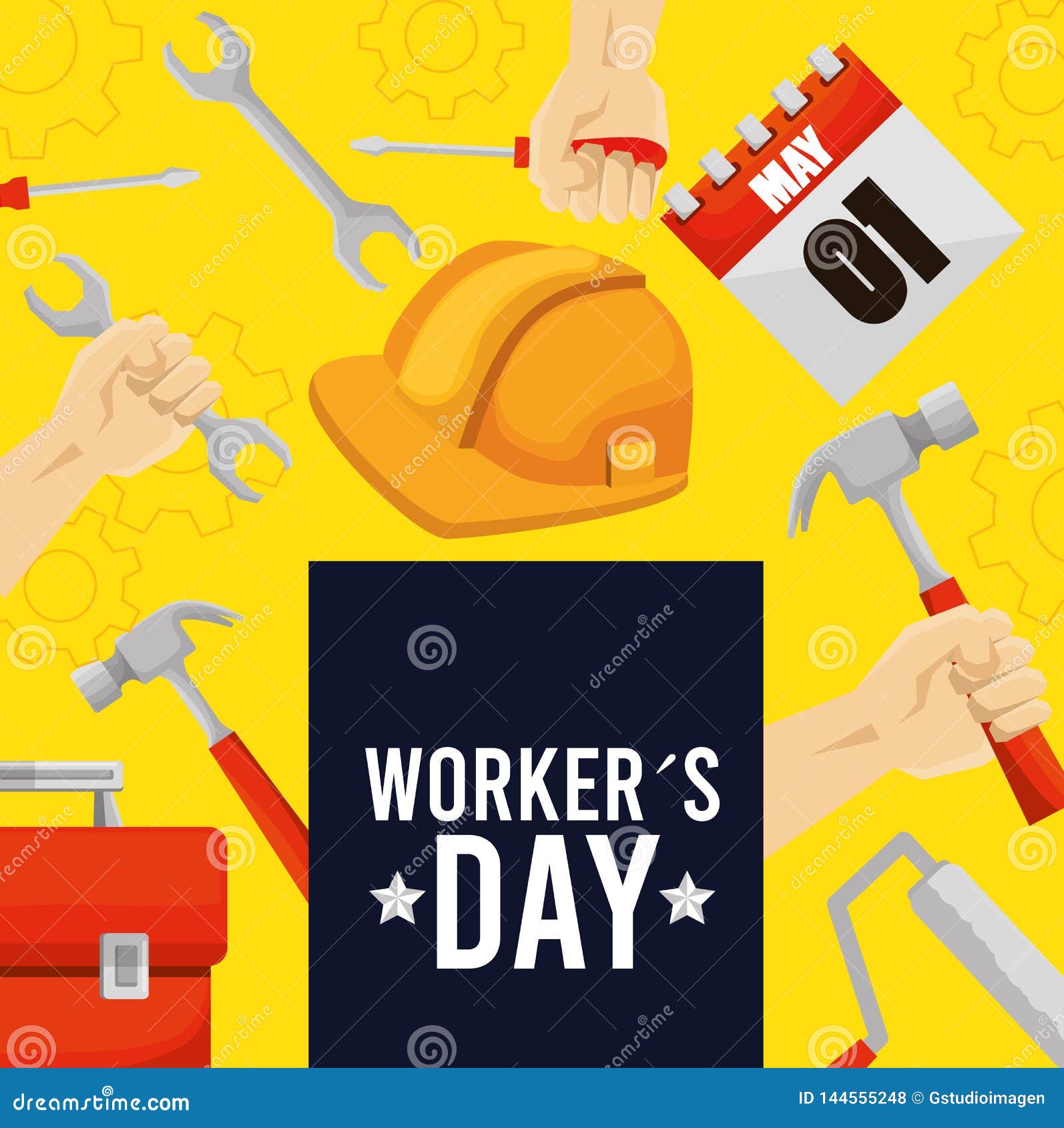 Emblem Workers Day with Construction Tools Stock Vector - Illustration ...