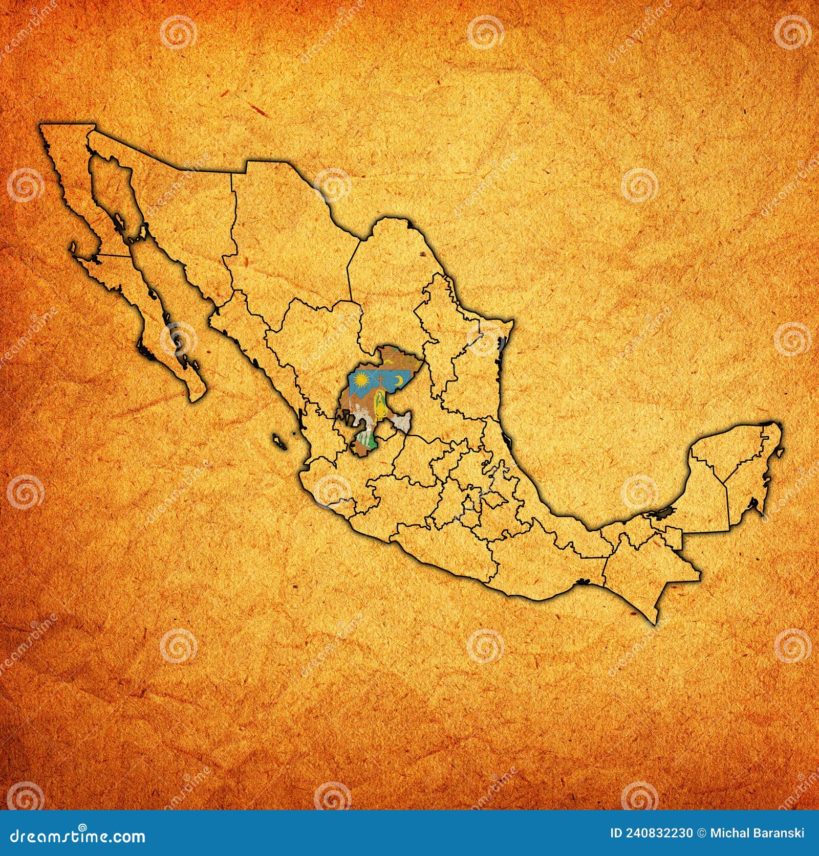 Zacatecas on Administration Map of Mexico Stock Photo - Image of ...