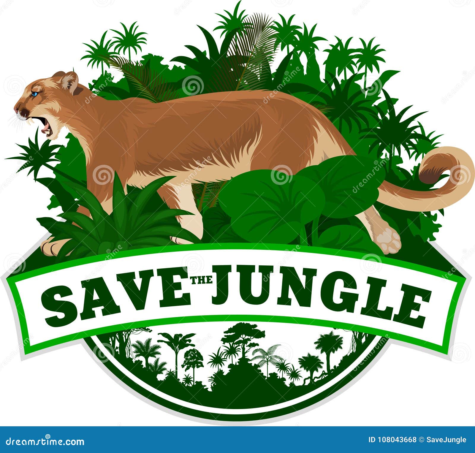 Emblema De La Selva Del Vector Con El Puma Del Puma Ilustración del ...