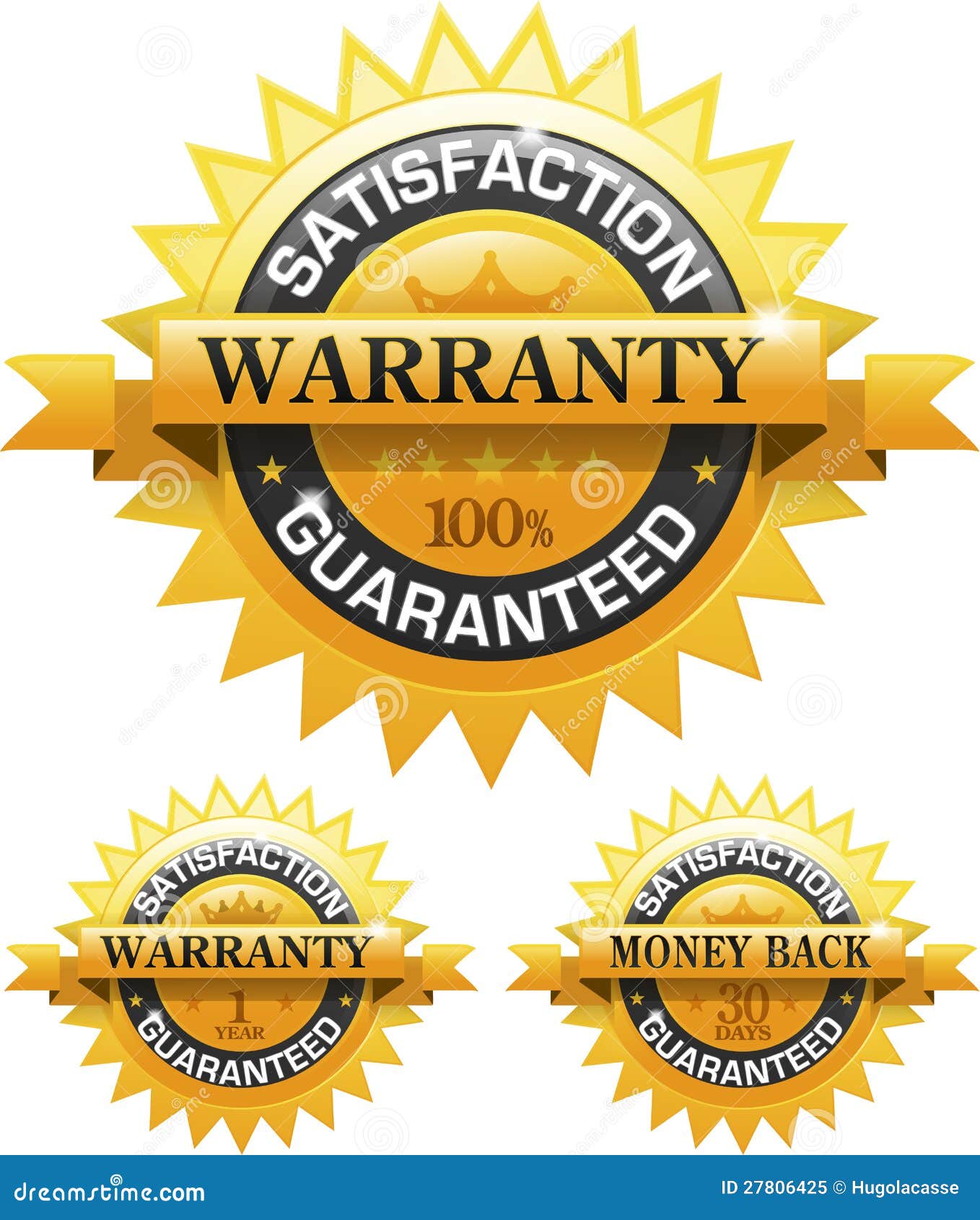 Emblema Garantido Satisfação Do Cliente Do Ouro Ilustração do Vetor ...
