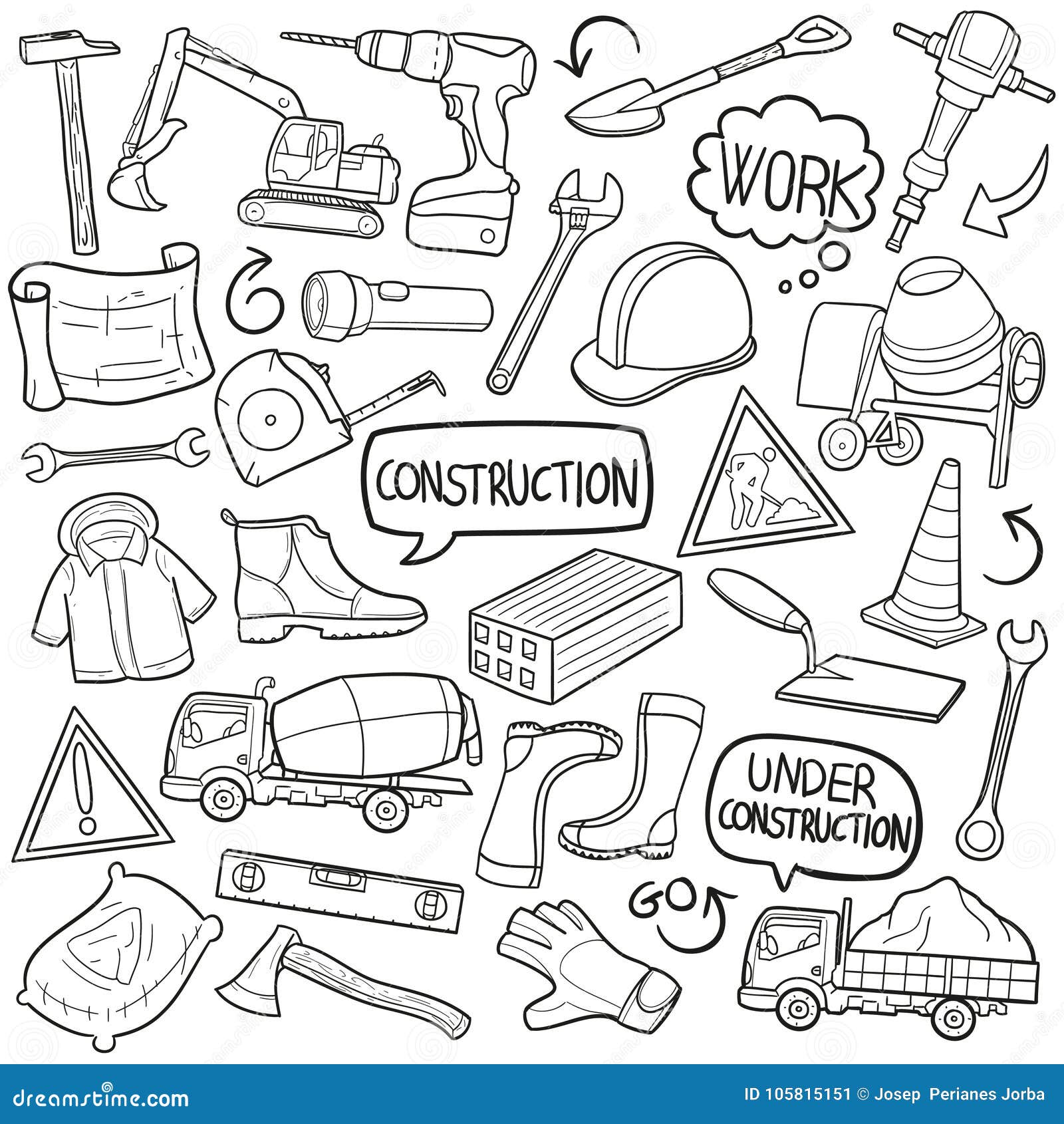 Construction Work Traditional Doodle Icons Sketch Hand Made Design ...