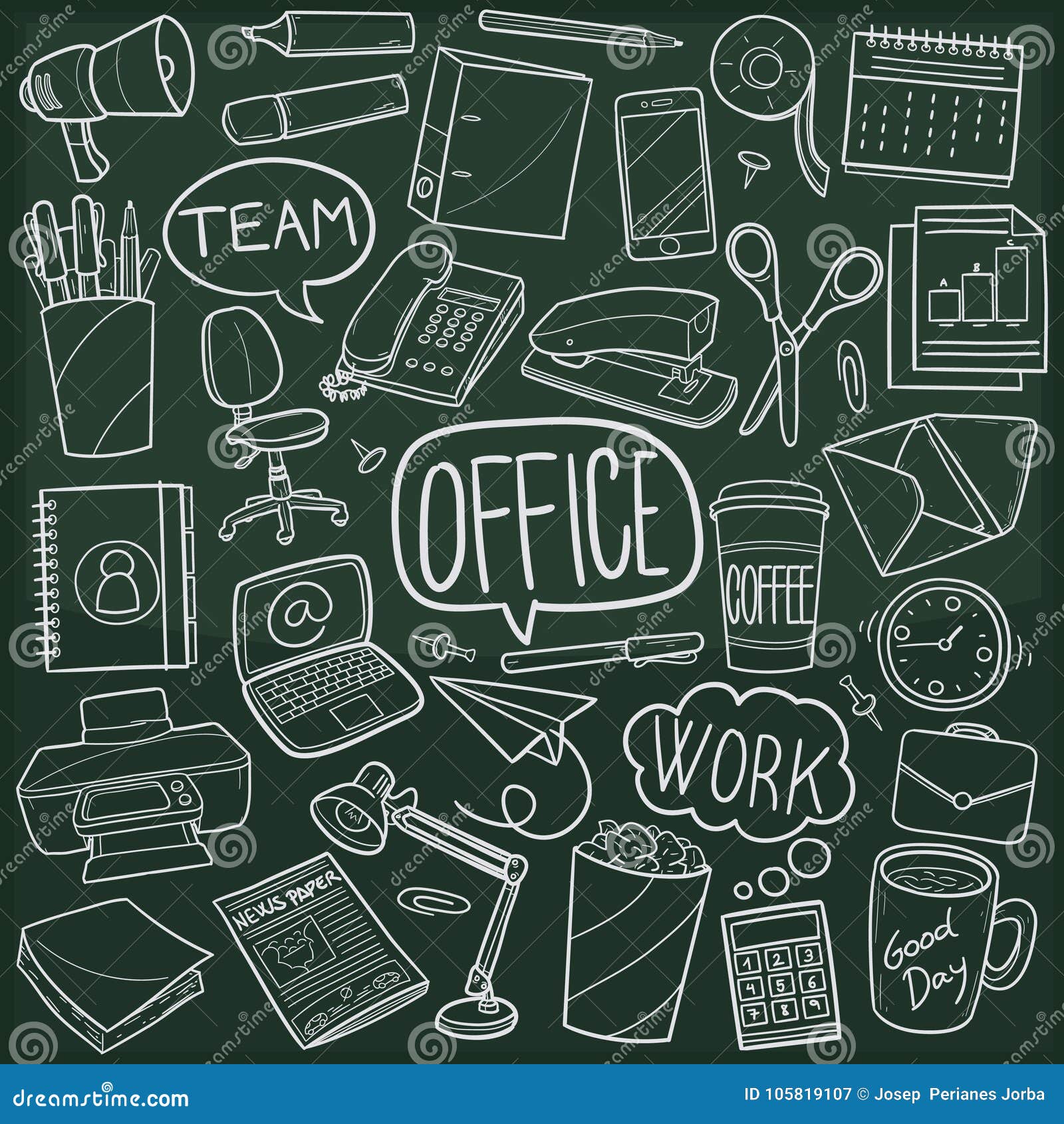 Office Work Traditional Doodle Icons Sketch Hand Made Design Vector ...