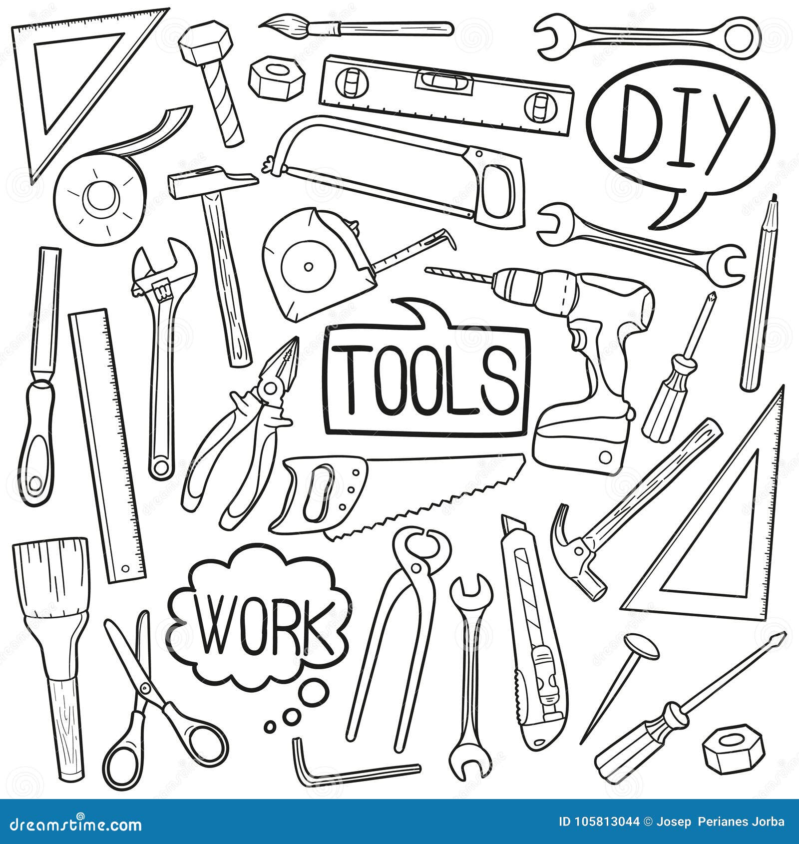 Tools DIY Home Equipment Traditional Doodle Icons Sketch Hand Made ...