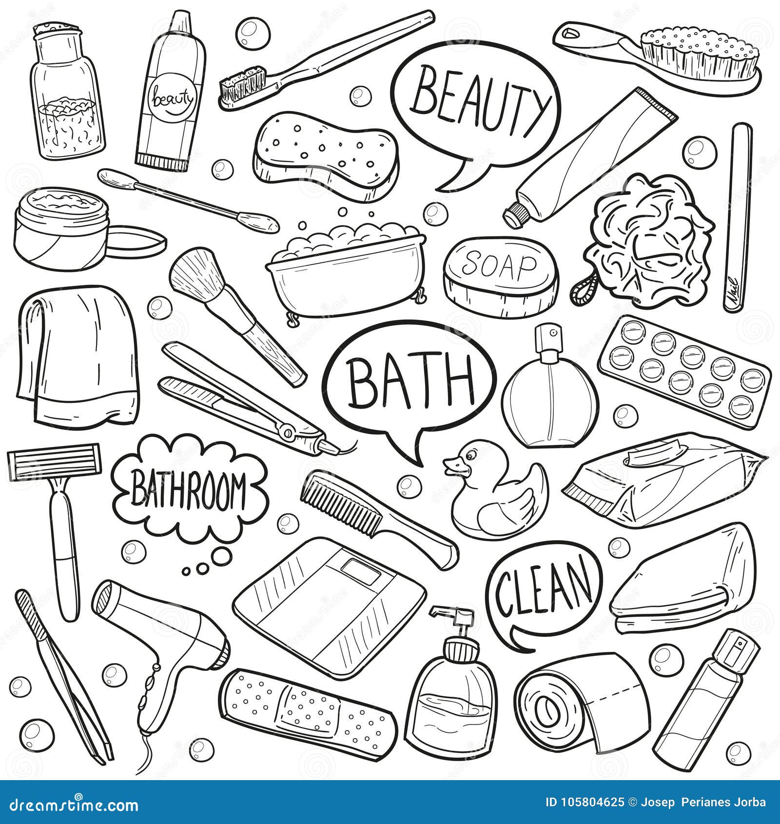 Bath Traditional Doodle Icons Sketch Hand Made Design Vector Stock ...