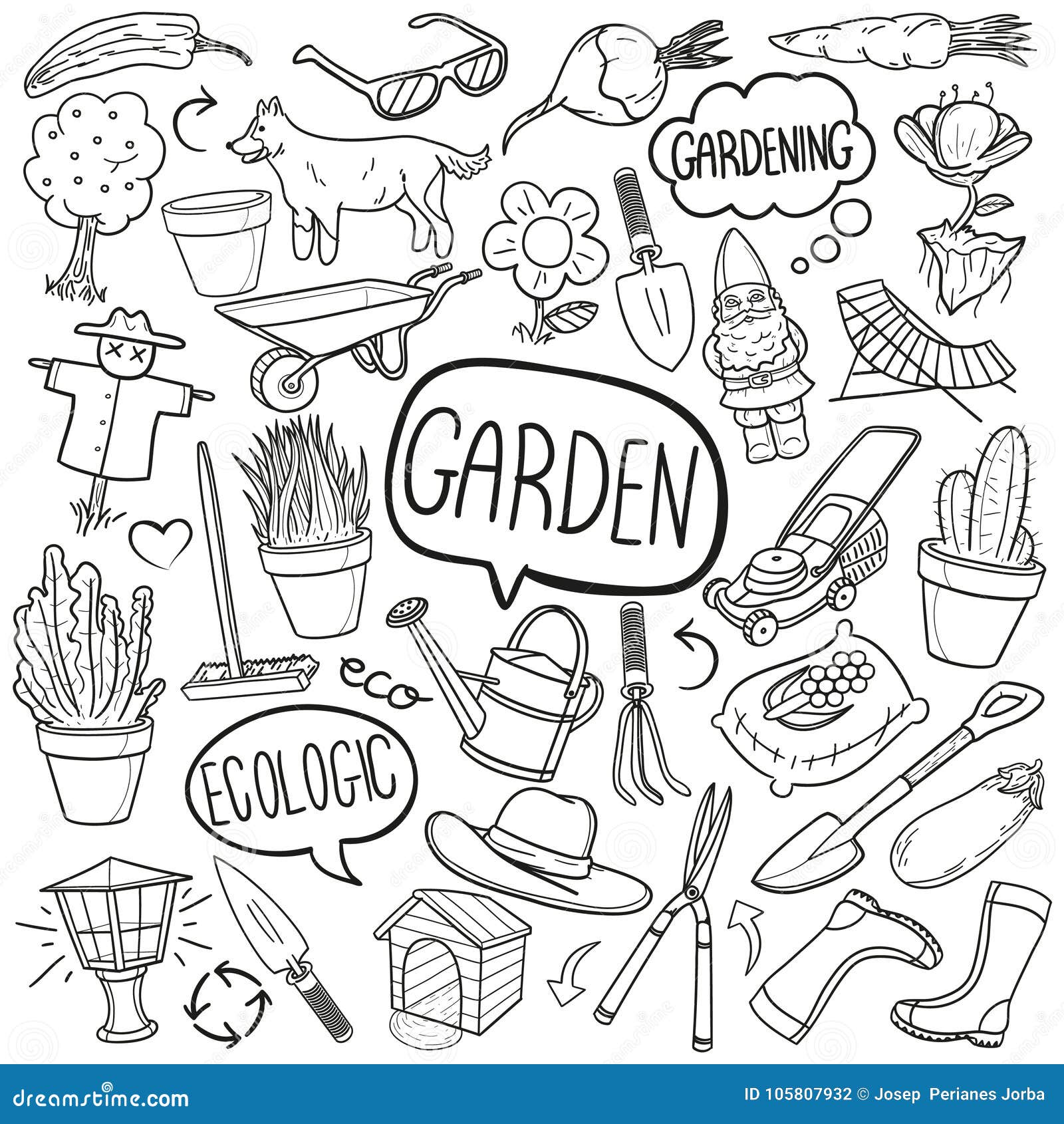 Garden Traditional Doodle Icons Sketch Hand Made Design Vector Stock ...