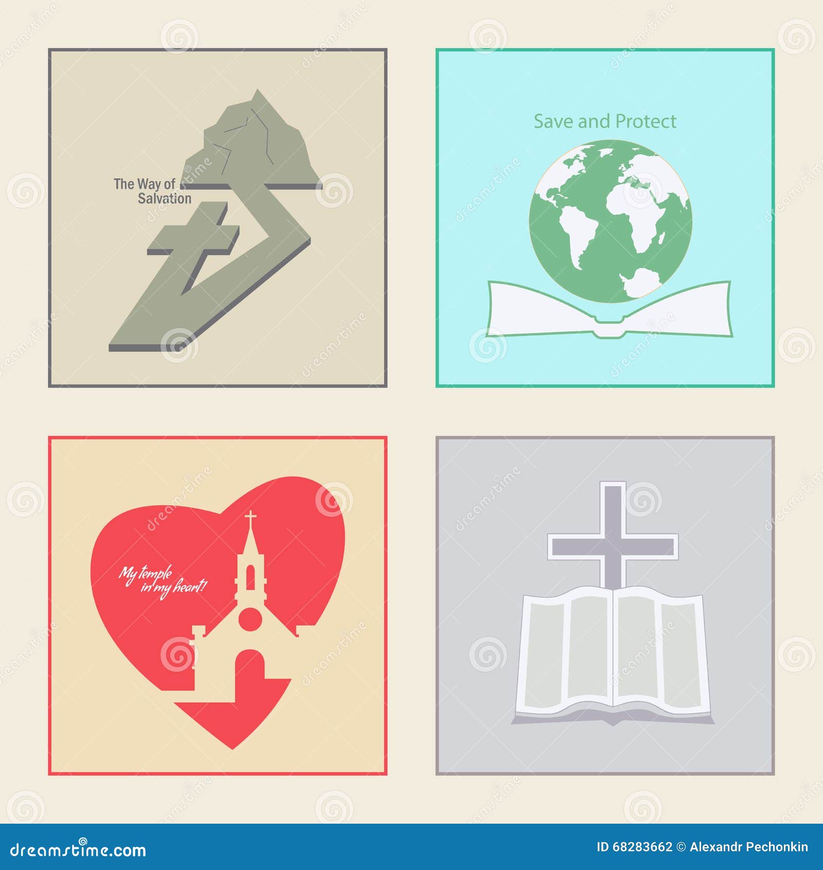 Emblemen voor Kerk vector illustratie. Illustration of bijbel - 68283662