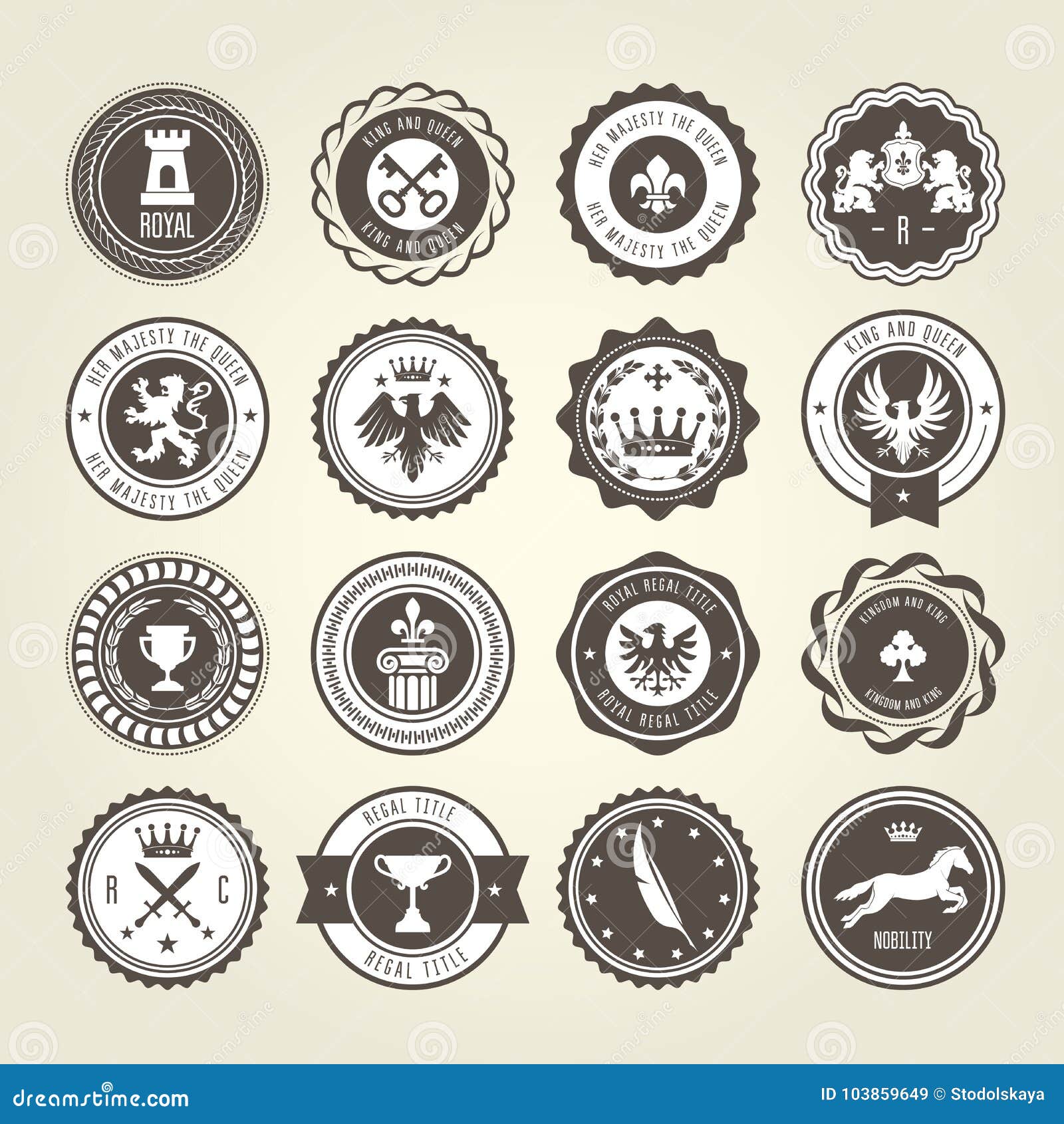 Heraldic Badges. Medieval Stylized Shapes Swords Shields Crowns Lions ...