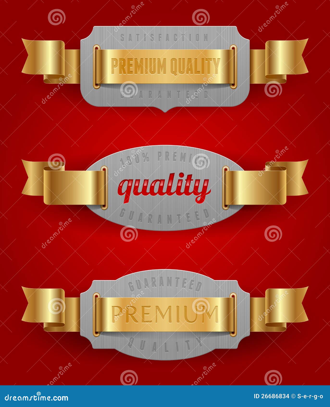 Emblems of Quality with Golden Ribbons Stock Vector - Illustration of ...