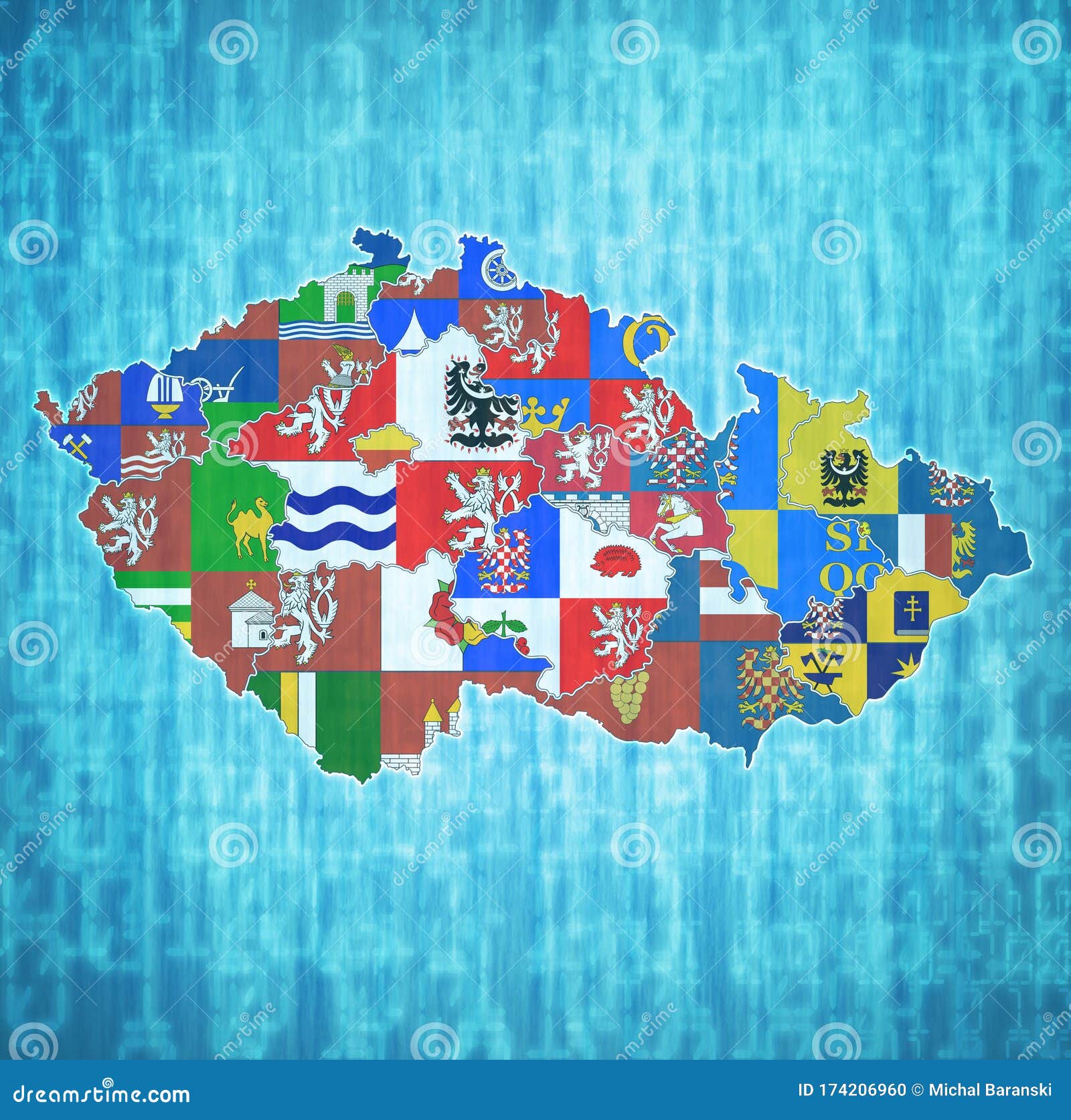 Flags of Regions on Administration Map of Czech Republic Stock ...