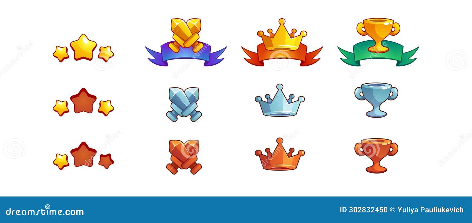 Emblems and Rewards for Three Game Levels Stock Vector - Illustration ...