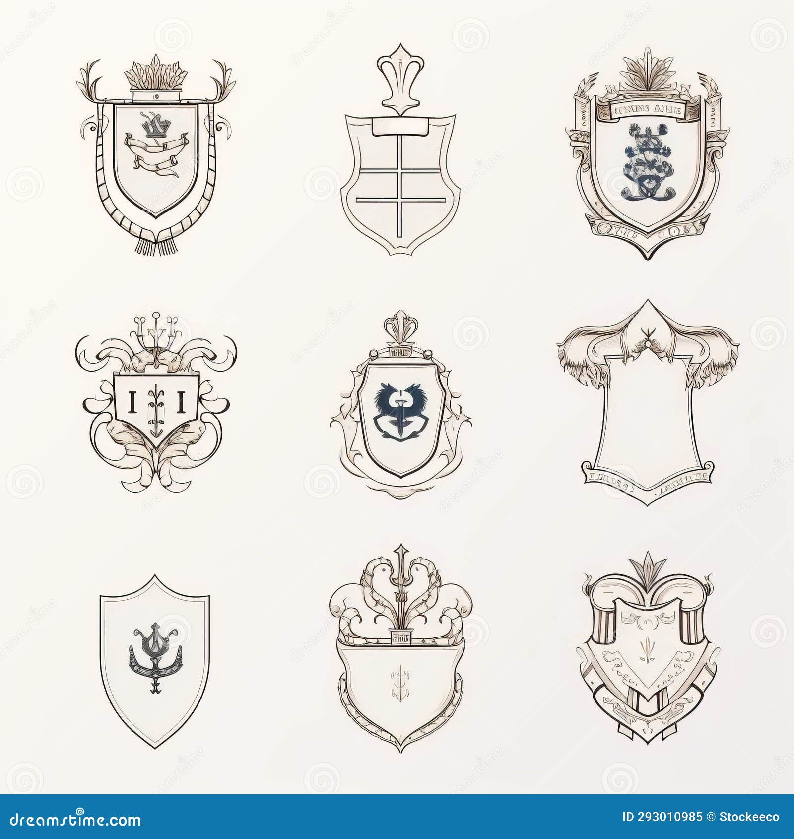 Minimalist Line Drawing of Antique Crest Set with Subtle Realism Stock ...