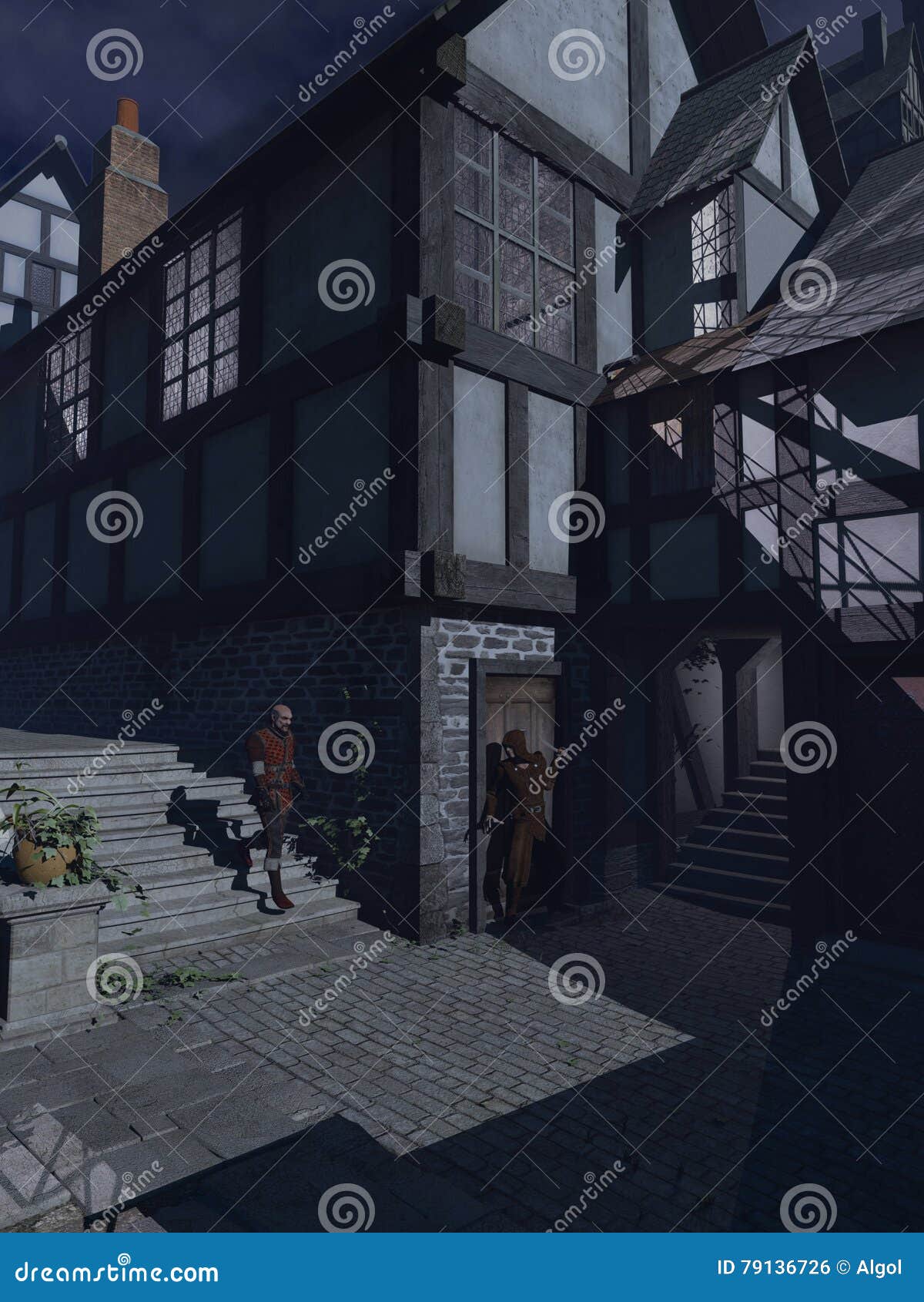 Emboscada Del Claro De Luna En Una Calle Medieval Stock de ilustración ...