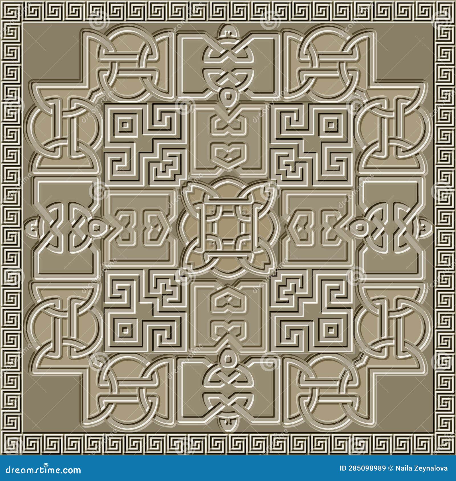 Emboss Celtic Greek Arabesque Style 3d Seamless Pattern with Square ...