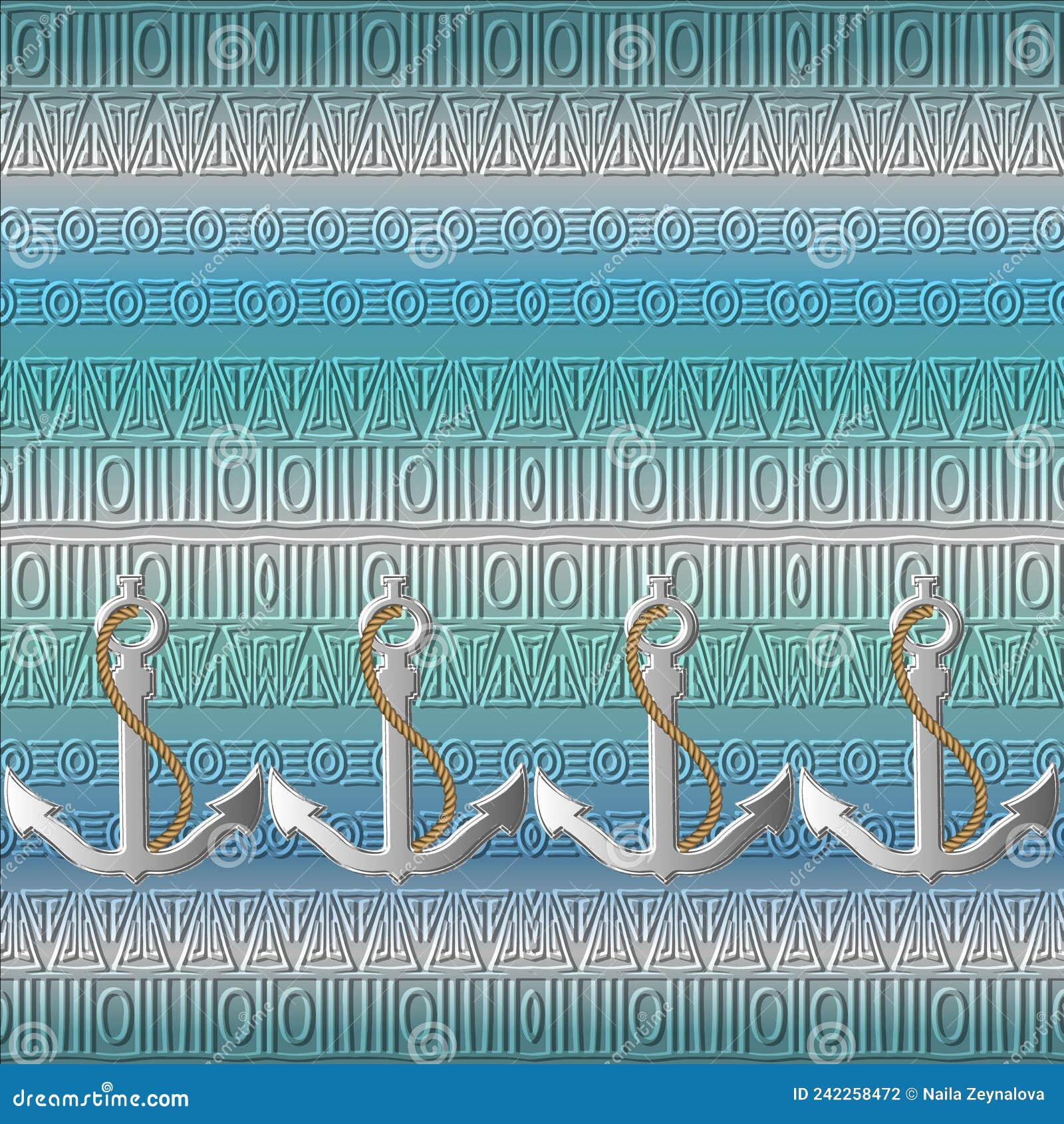 Embossed 3d Borders Seamless Pattern. Marine Style Textured Emboss ...