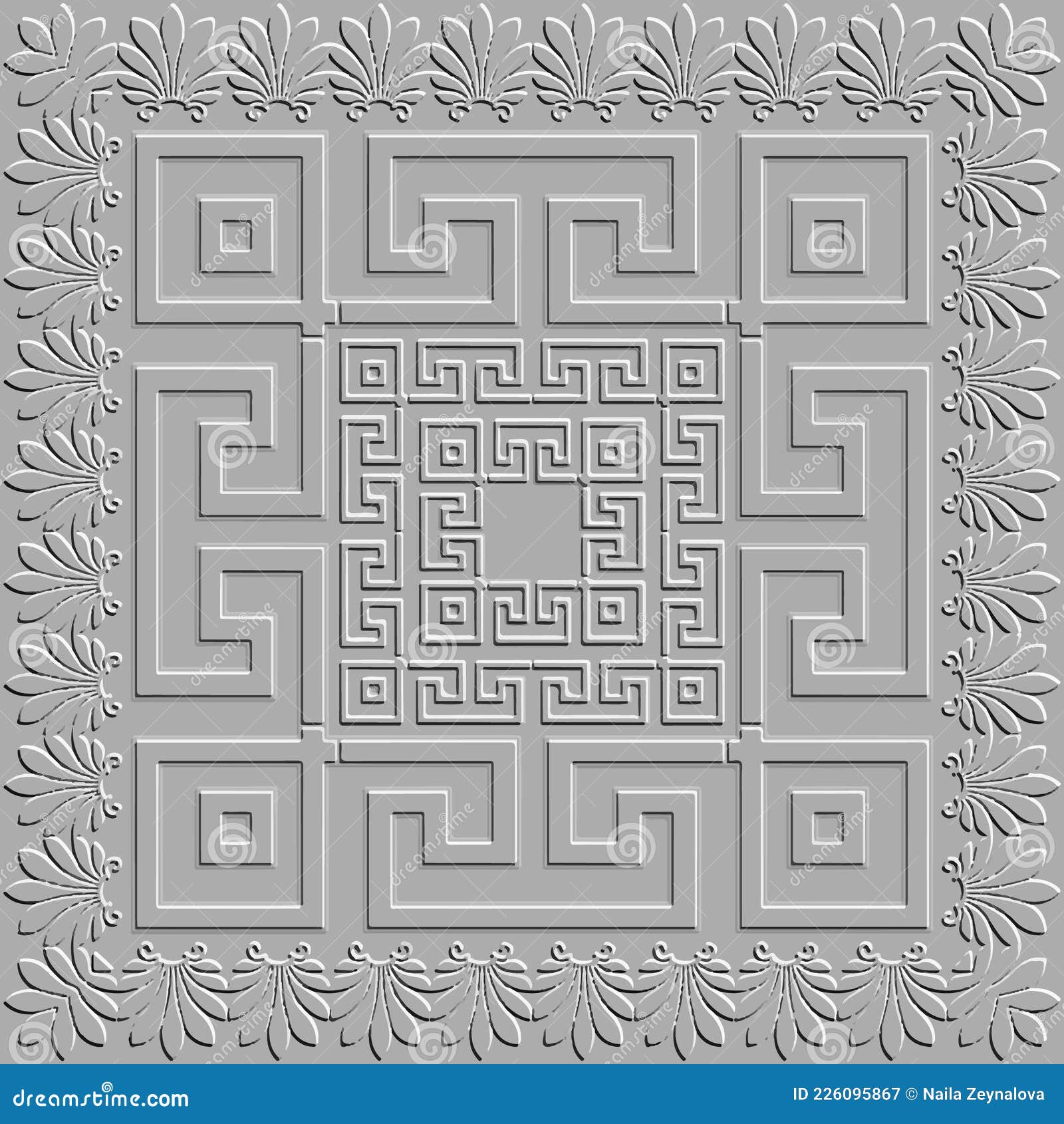 Embossed 3d Floral Frame Pattern. Ancient Emboss Background. Square ...