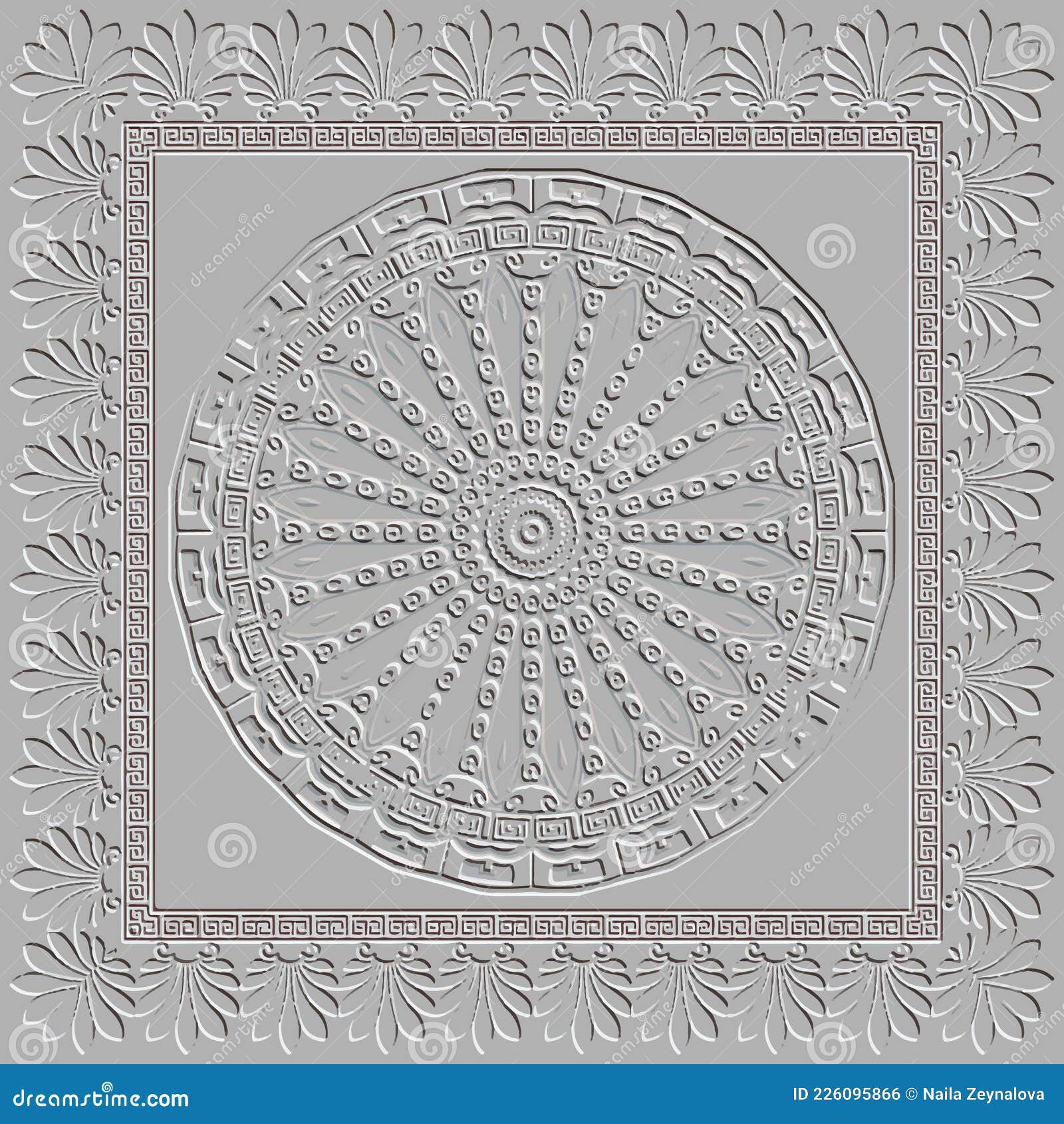 Embossed 3d Floral Frame and Round Mandala Pattern. Emboss Background ...