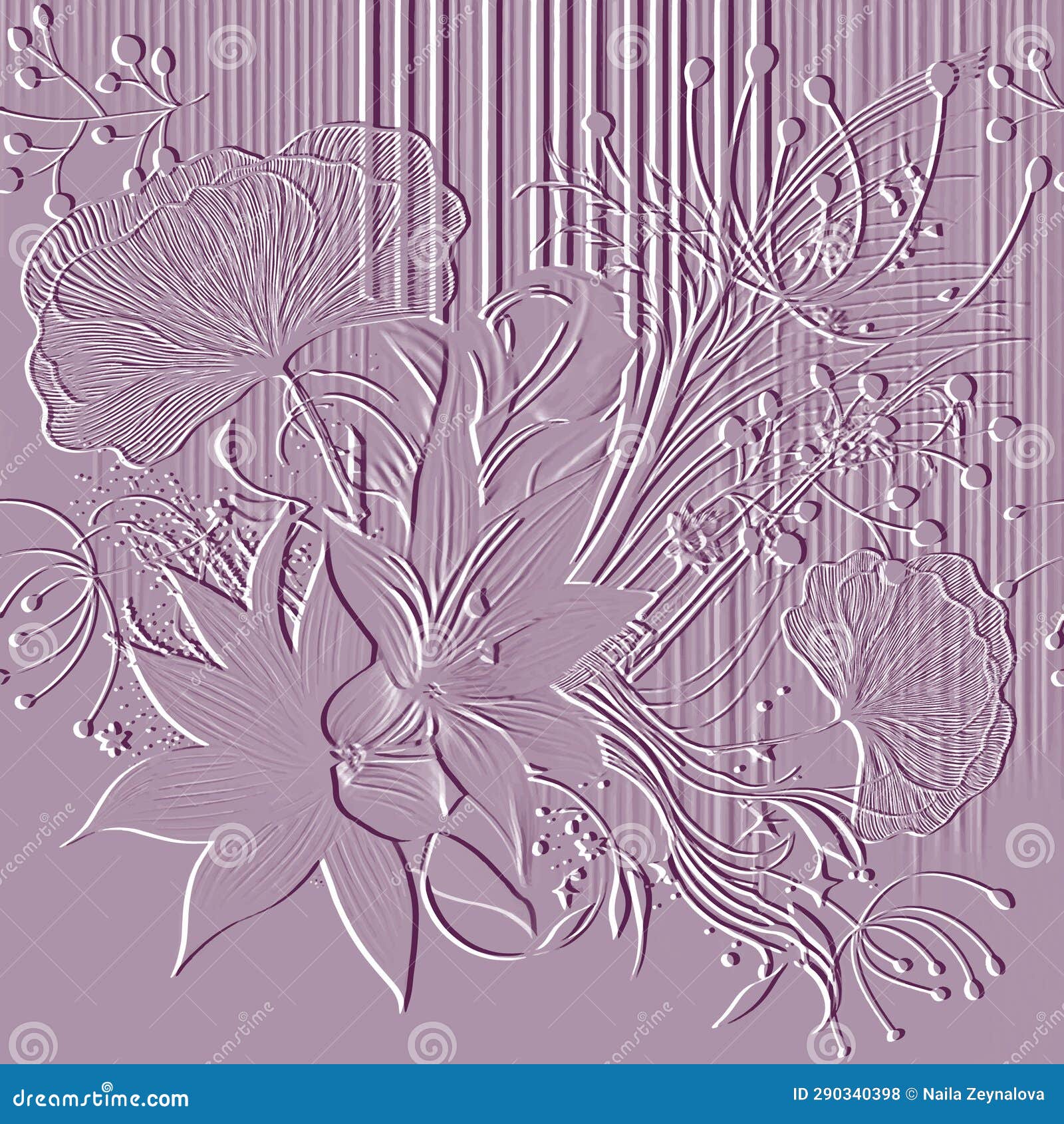 Embossed Floral 3d Beautiful Pink Pattern. Textured Relief Plants ...