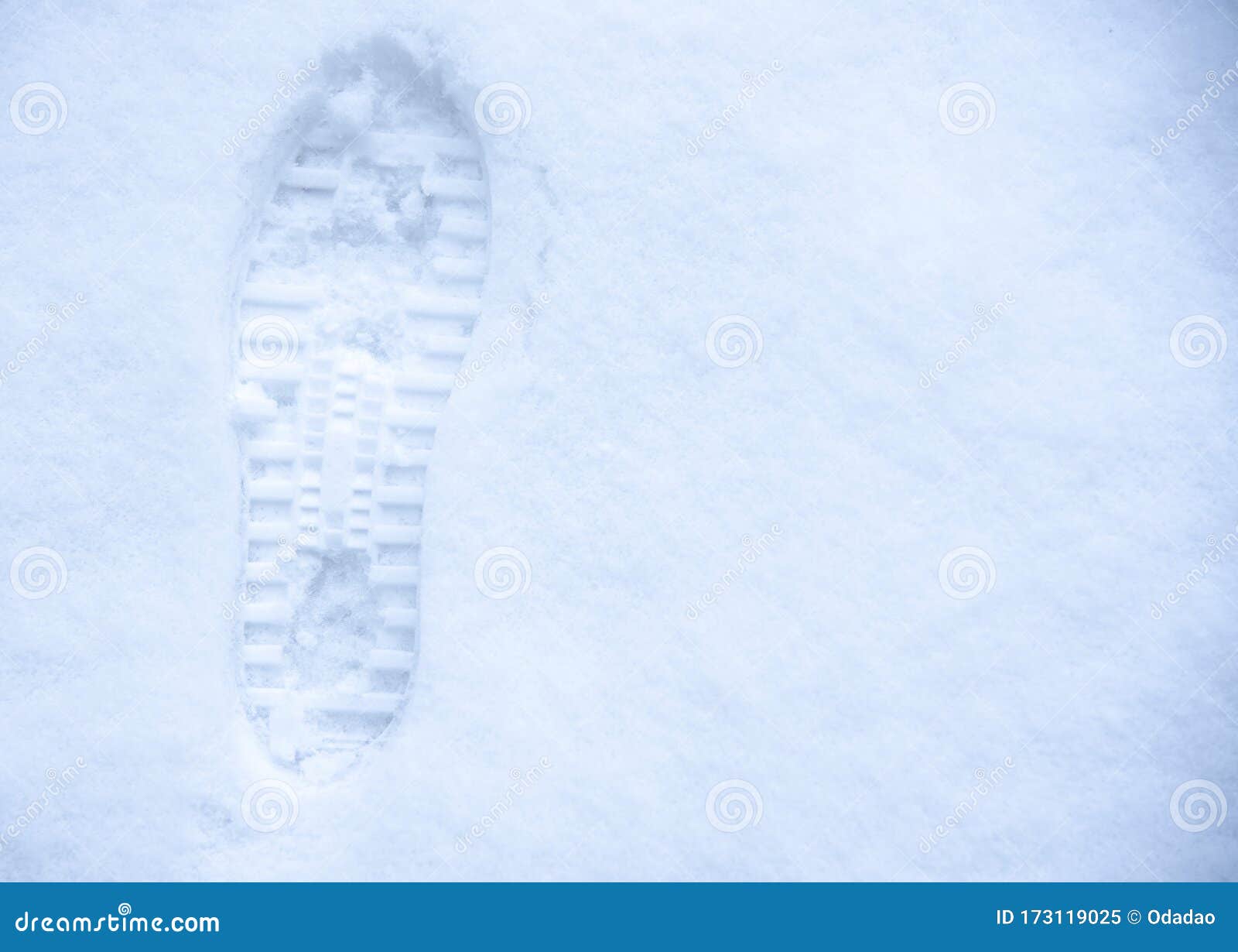Embossed Footprint on White Snow. Winter Time, Copy Space for Text ...