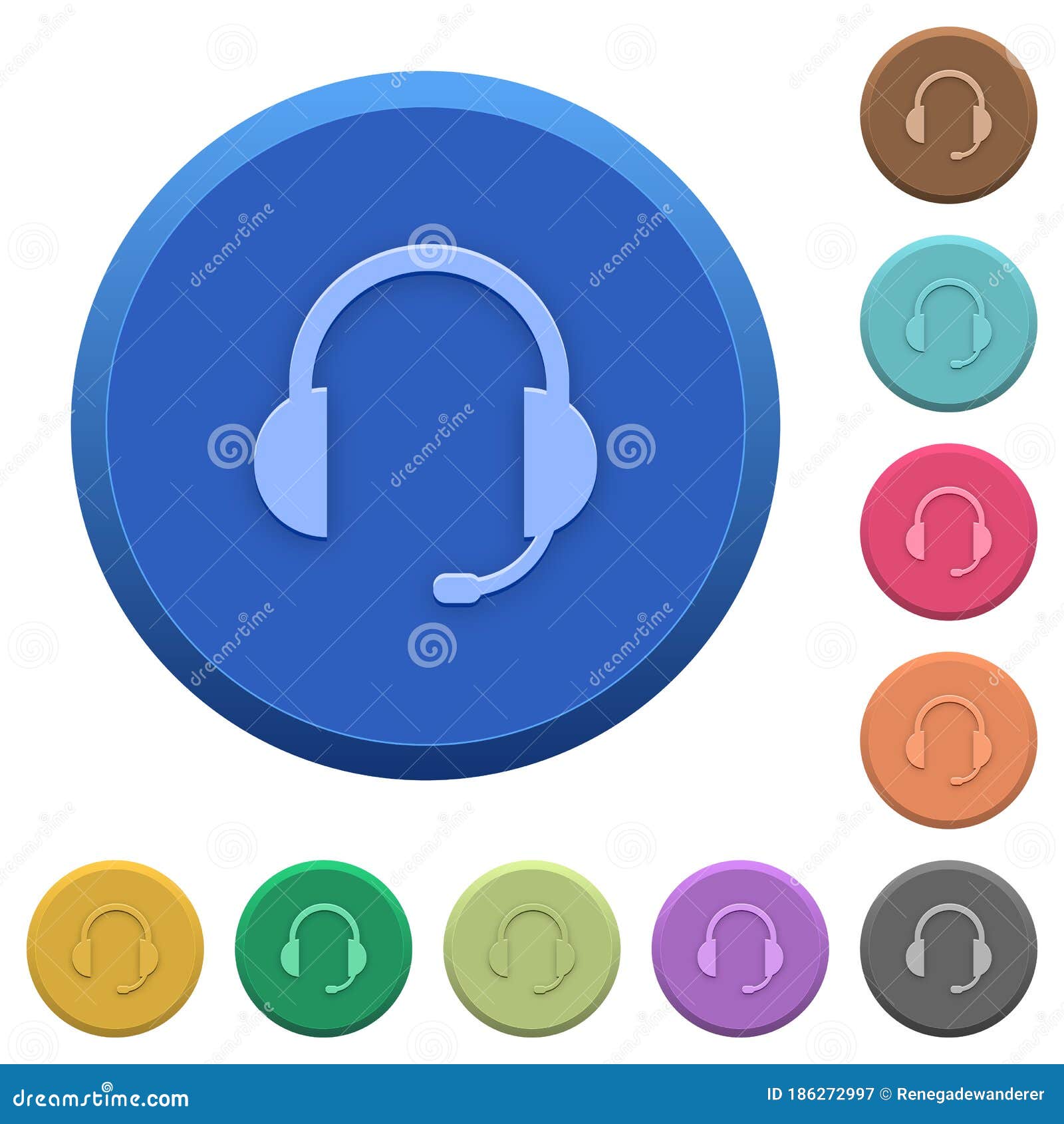 Embossed headset buttons stock vector. Illustration of contact - 186272997
