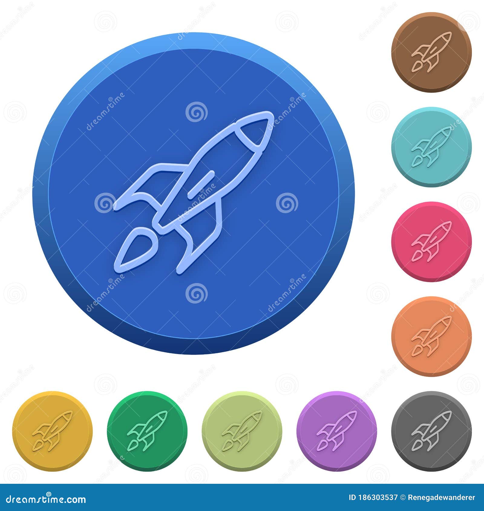 Launched Rocket Flat White Icons On Round Color Backgrounds Vector ...