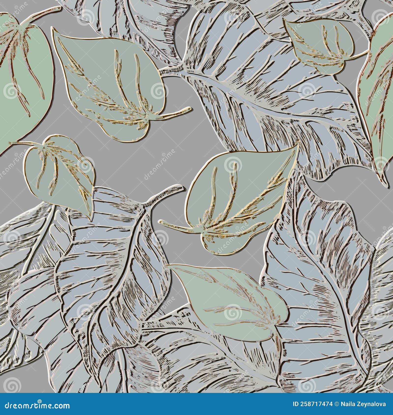 Embossed Leafy Light 3d Seamless Pattern. Relief Background. Repeat ...