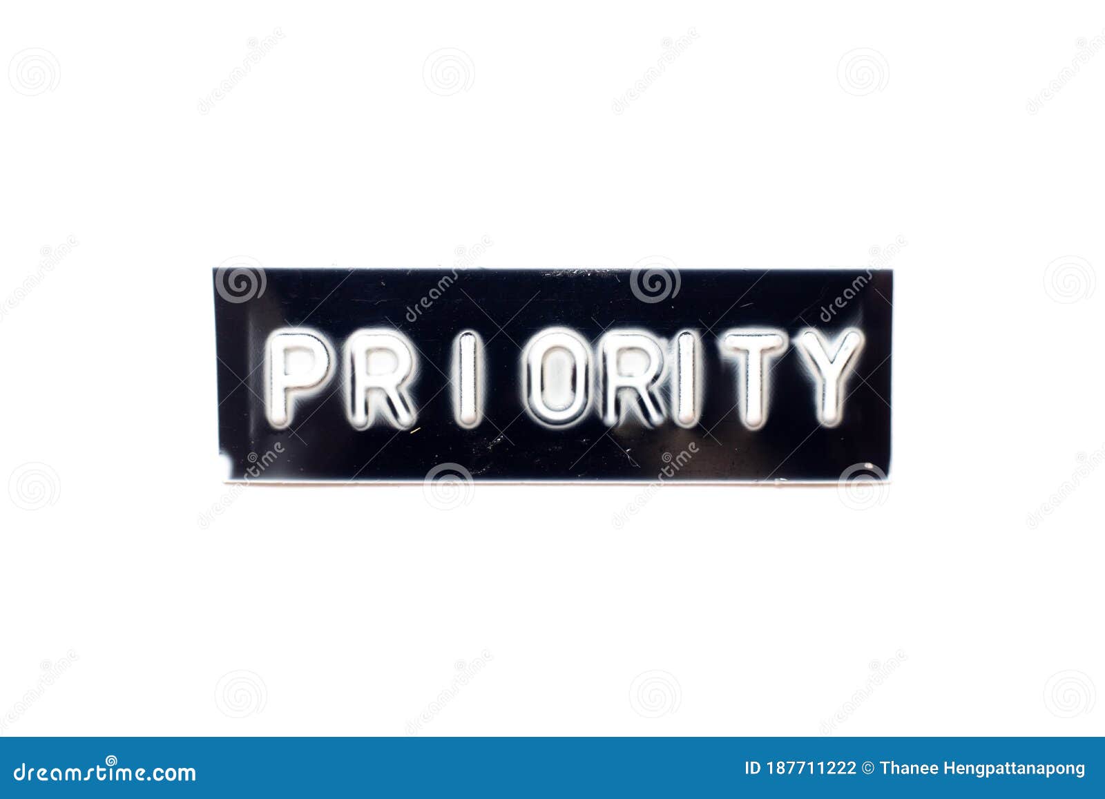 Emboss Letter in Word Priority in Black Banner on White Background ...