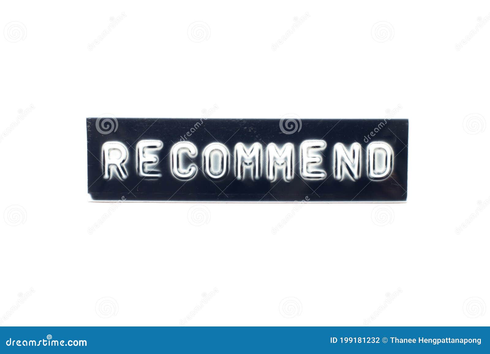 Emboss Letter in Word Recommend on Black Banner with White Background ...